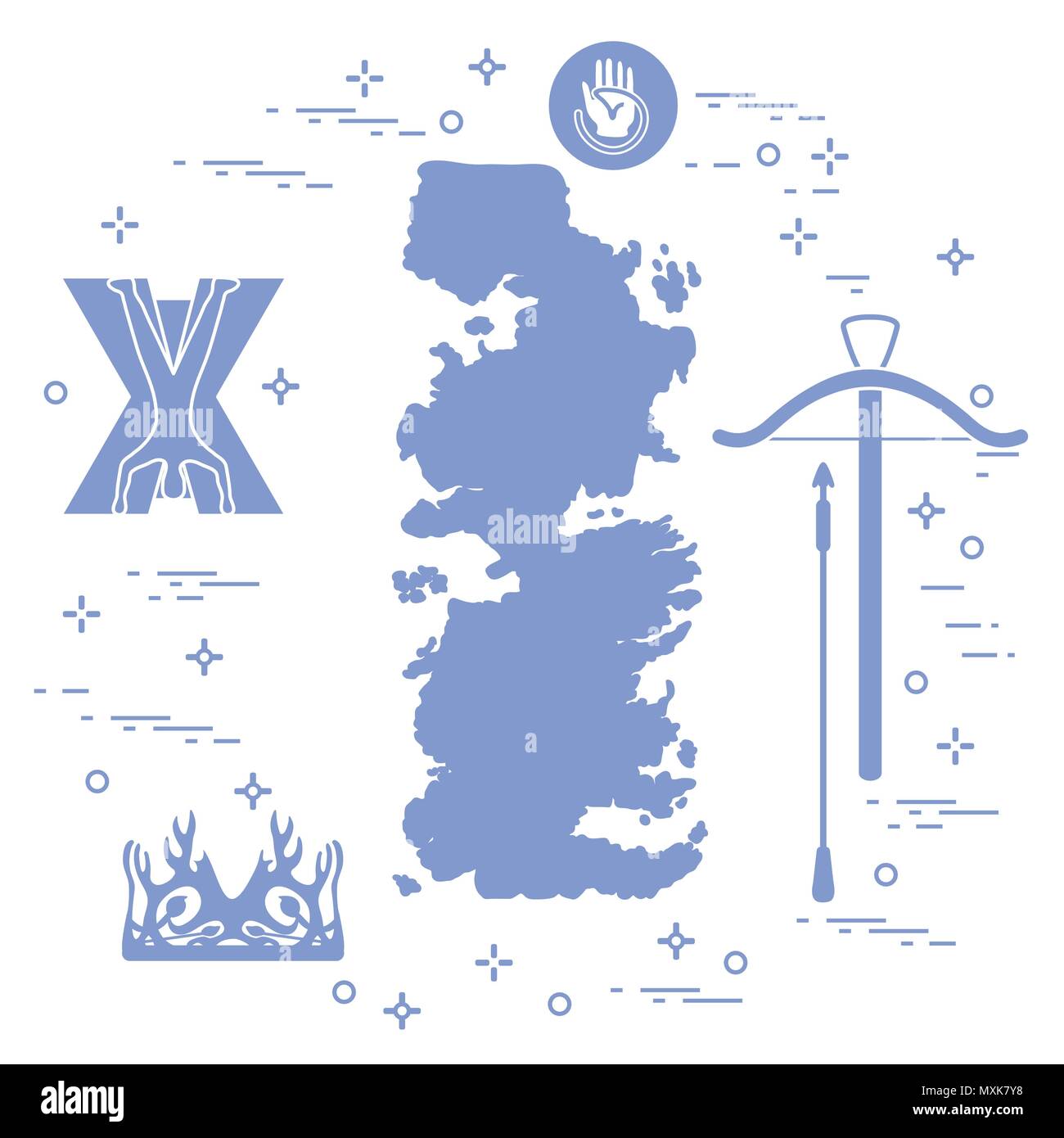 Symbols of the popular fantasy television series. Art and cinema theme ...
