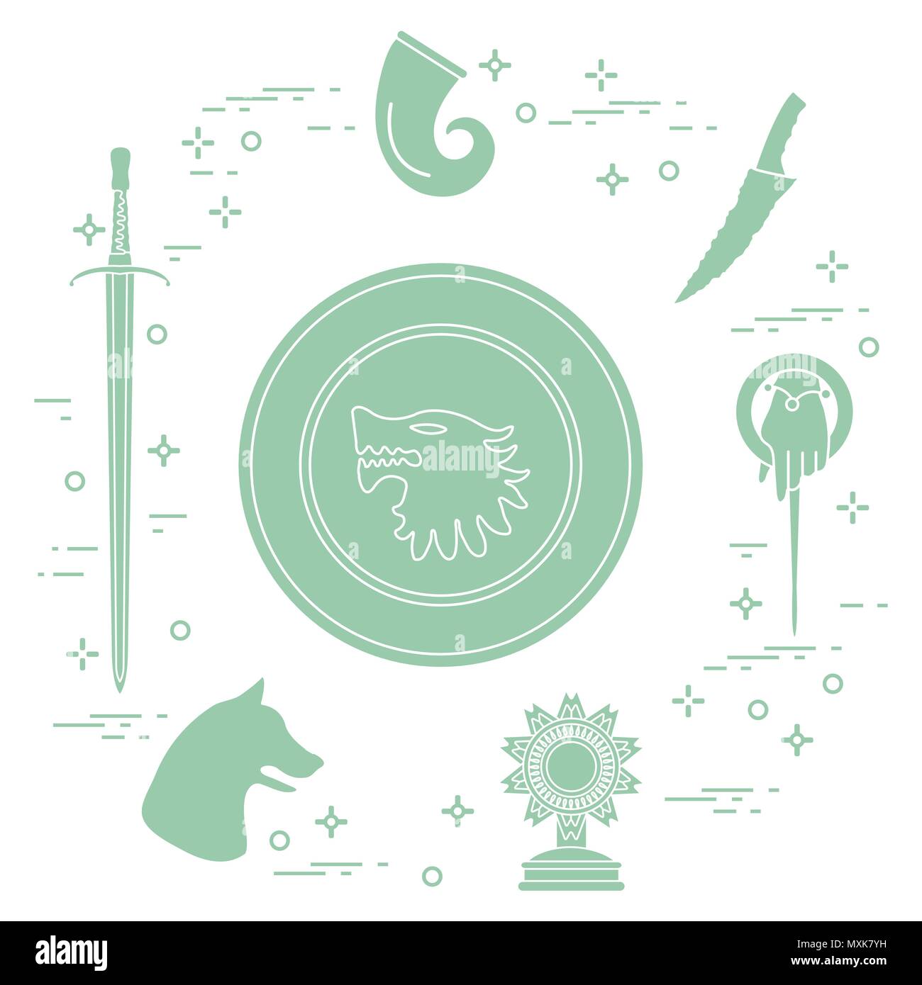 Symbols of the popular fantasy television series. Art and cinema theme ...