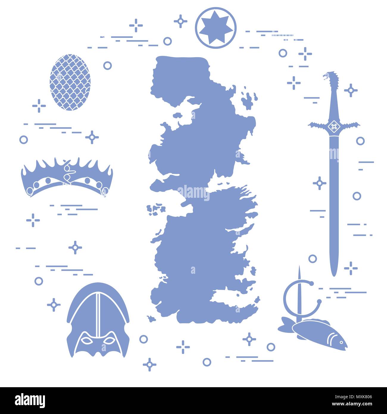 Symbols of the popular fantasy television series. Art and cinema theme ...