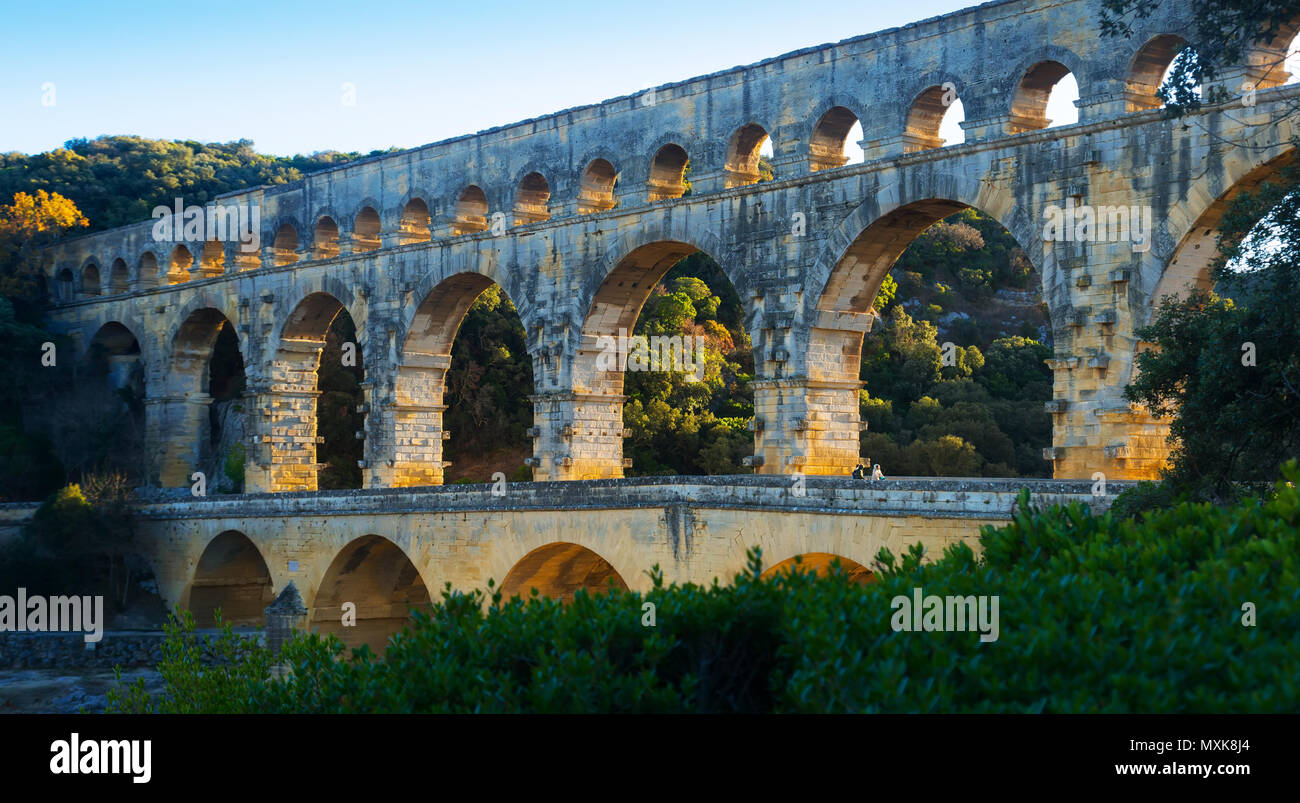 Image of famous landmark Roman Bridge Pont du Gard in southern France ...
