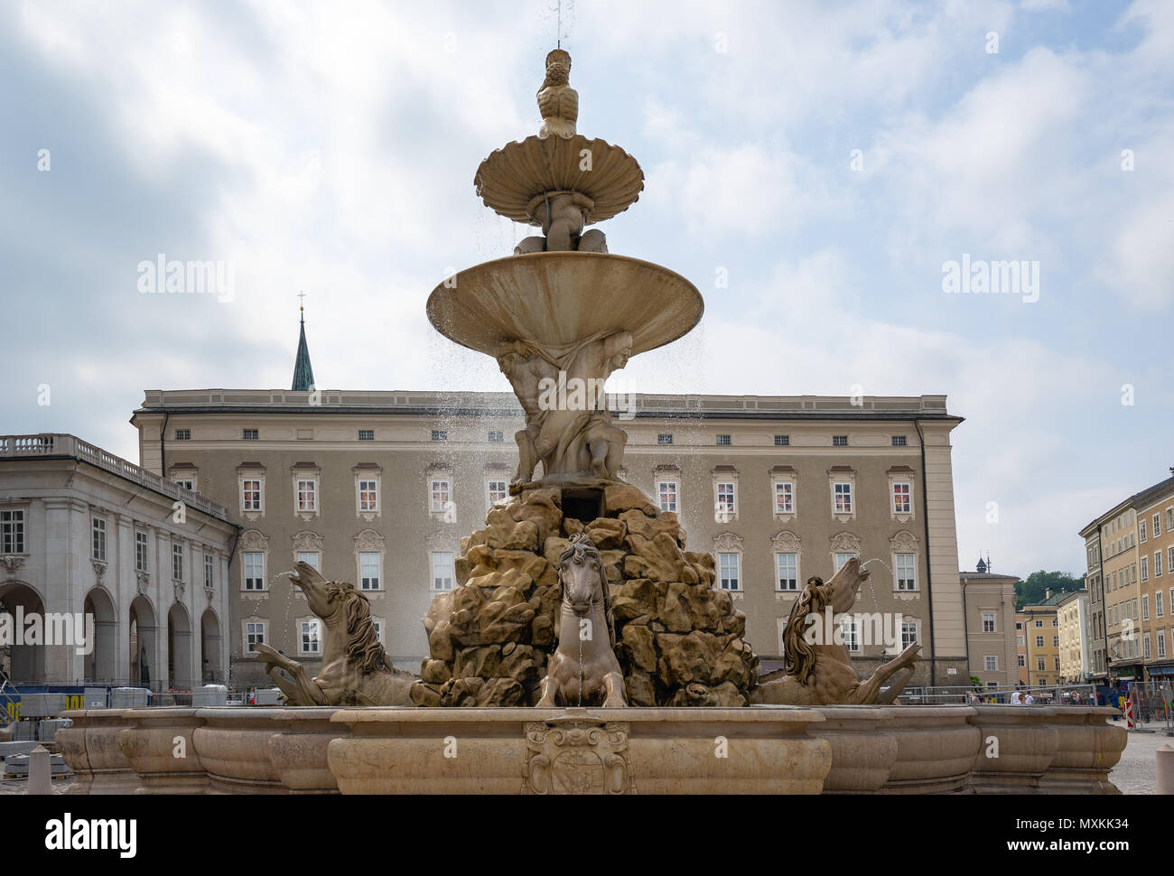 Residence Fountain at Residenzplatz square in Salzburg, Austria Stock ...