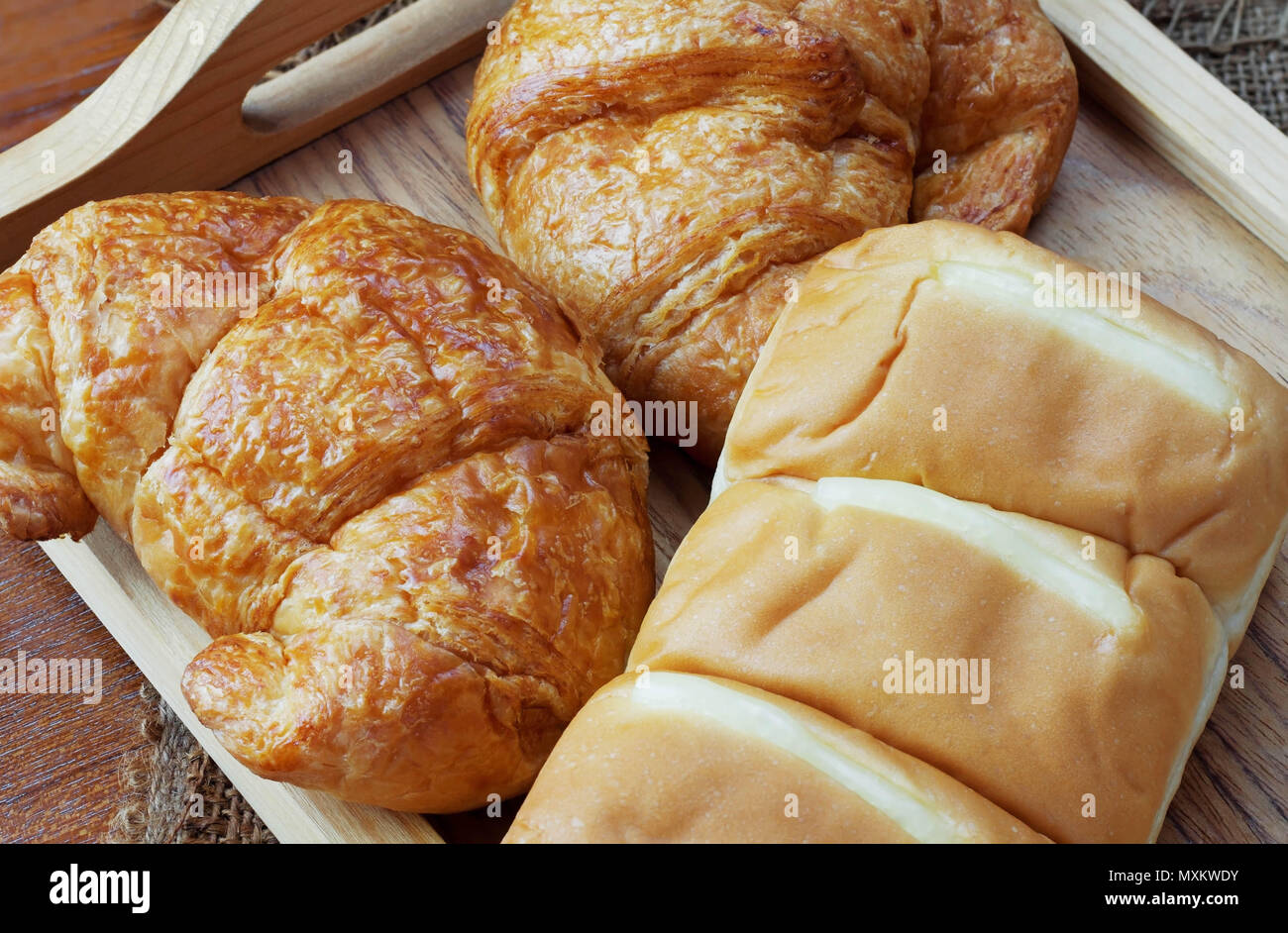 Bread on tray with top view Stock Photo - Alamy