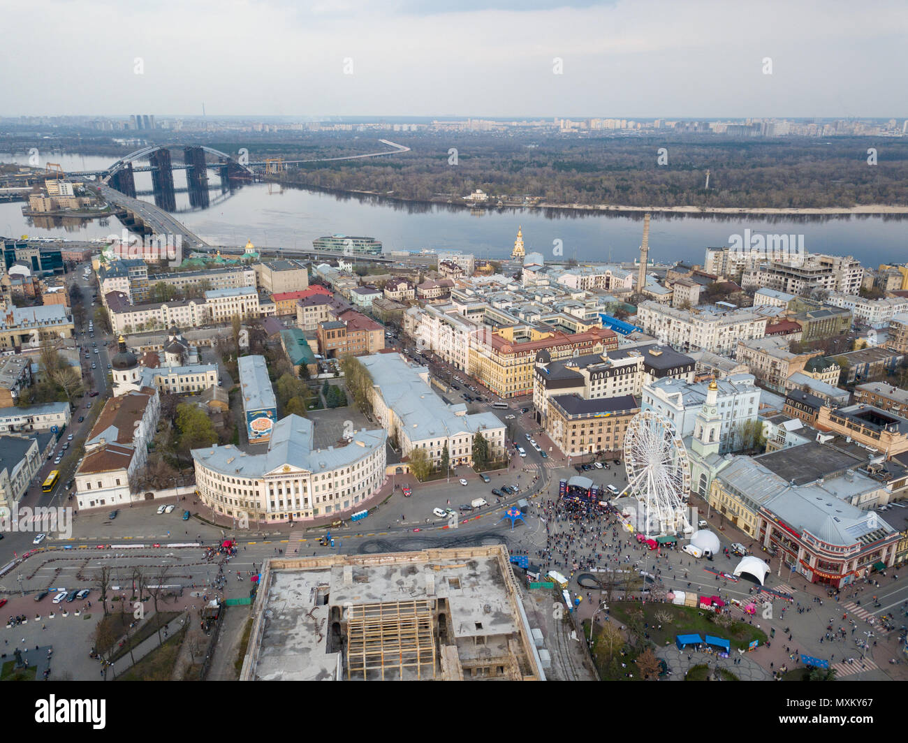 A bird's eye view, aerial view shooting from drone of the Podol ...
