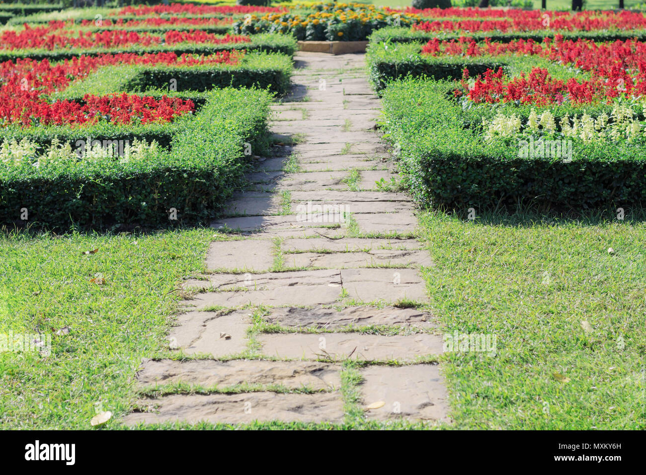 Garden with decorative and stone walkways Stock Photo - Alamy