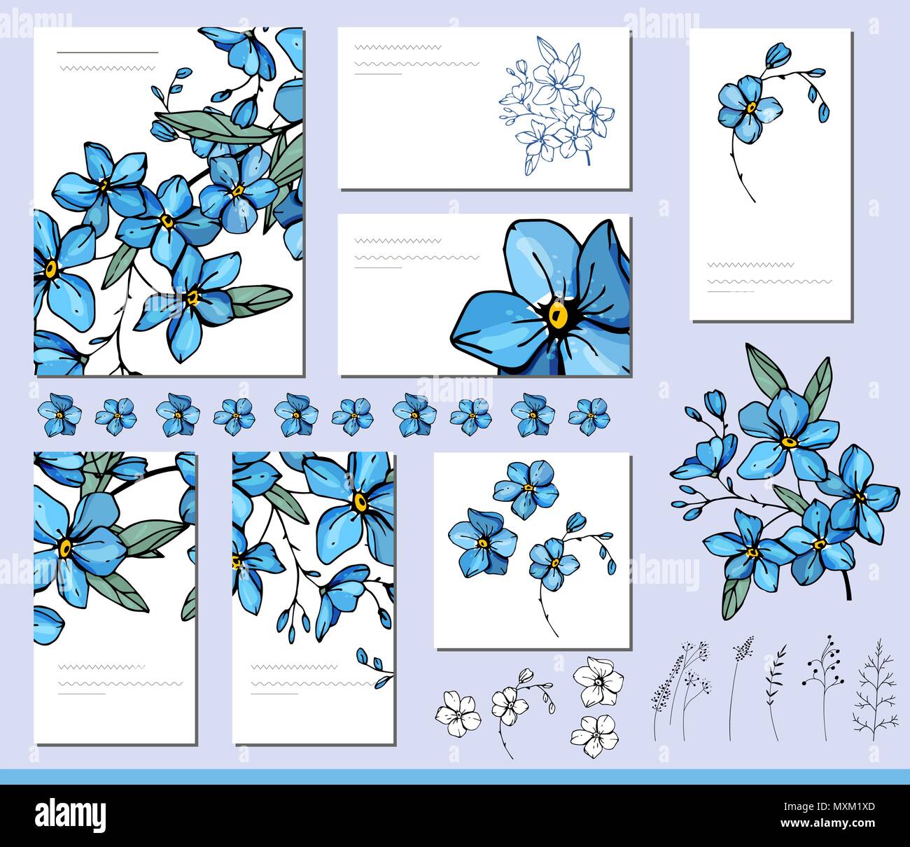 Forget me not set with visitcards and greeting templates Stock Vector ...
