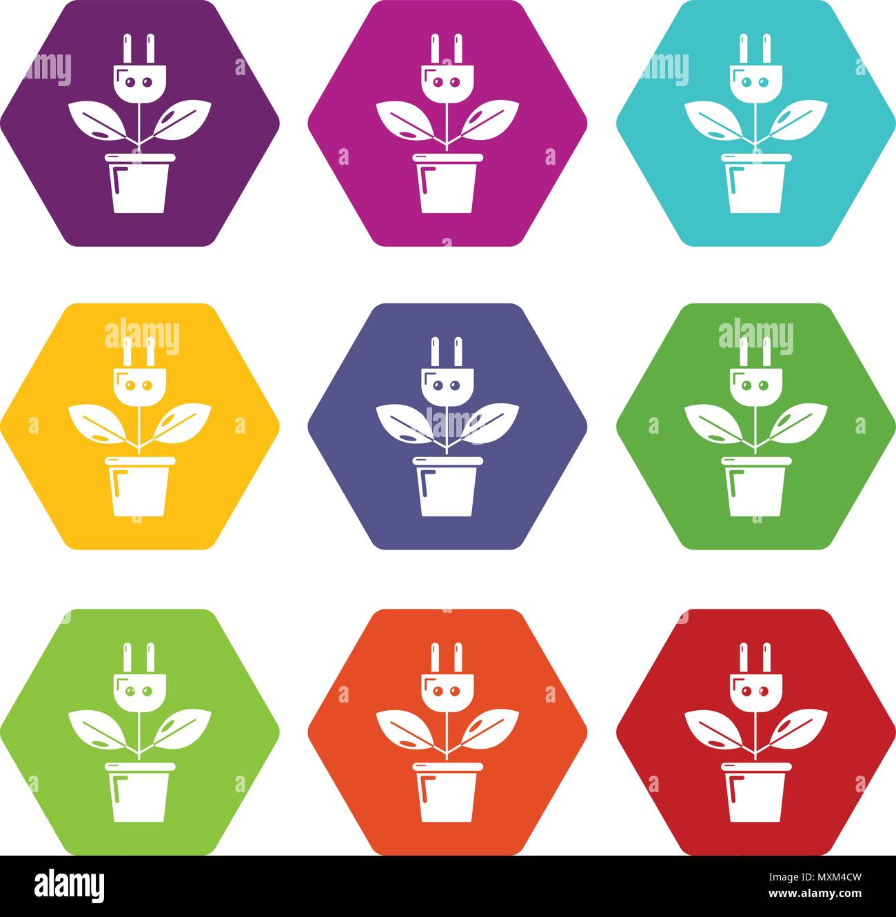 Plant in pot and electric plug icons set 9 vector Stock Vector Image ...