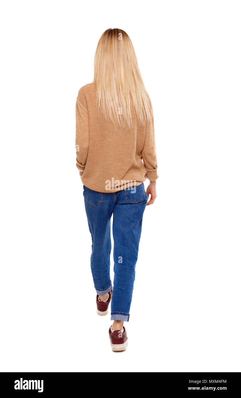 back view of walking woman. beautiful girl in motion. backside view of ...