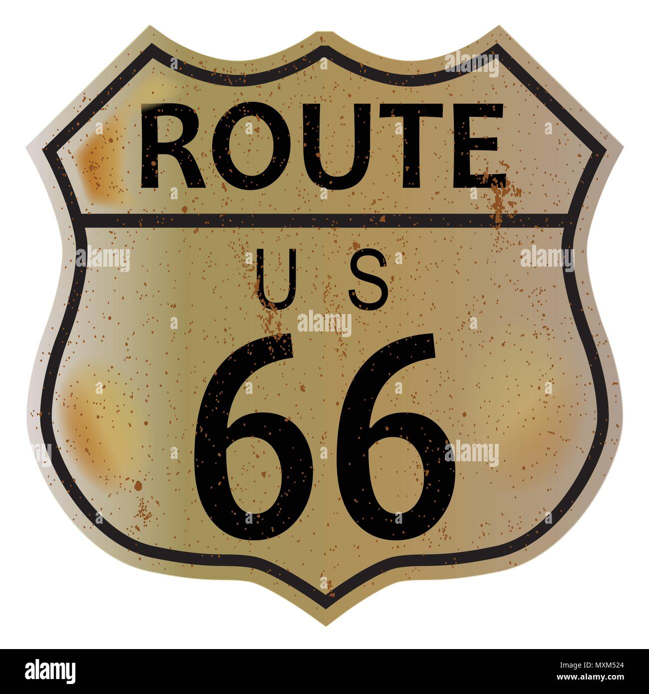 Very old route 66 traffic sign over a white background and the legend ...