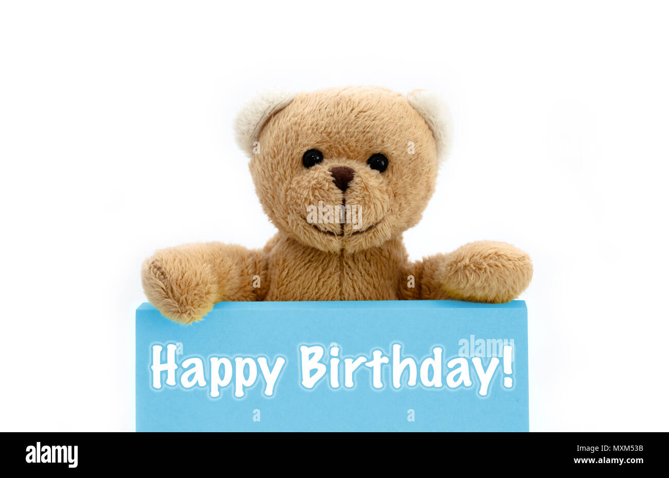 Happy Birthday blue card with brown teddy bear holding with the two ...