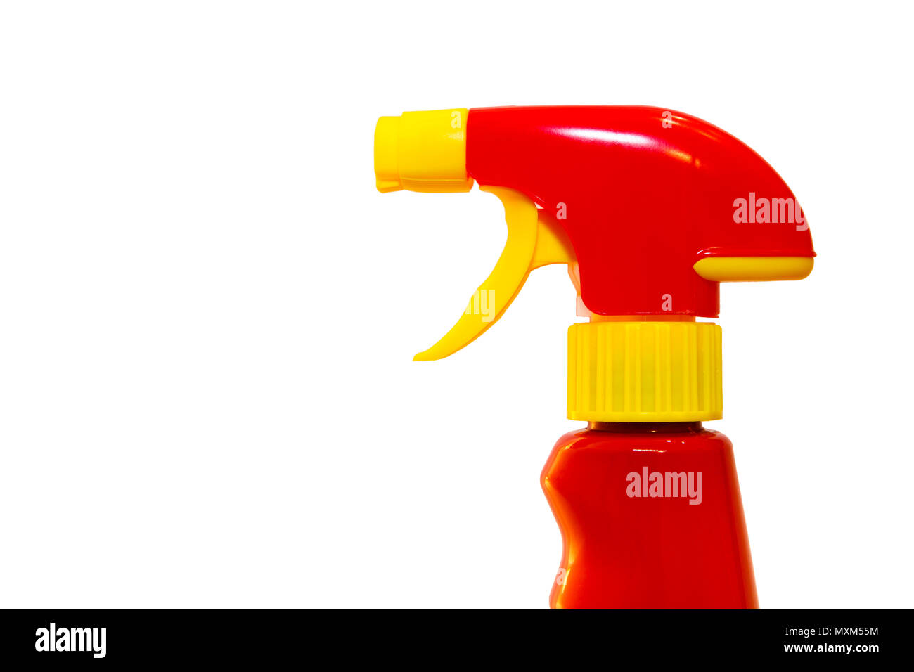 Red and yellow intense colours plastic water spray bottle used for ...