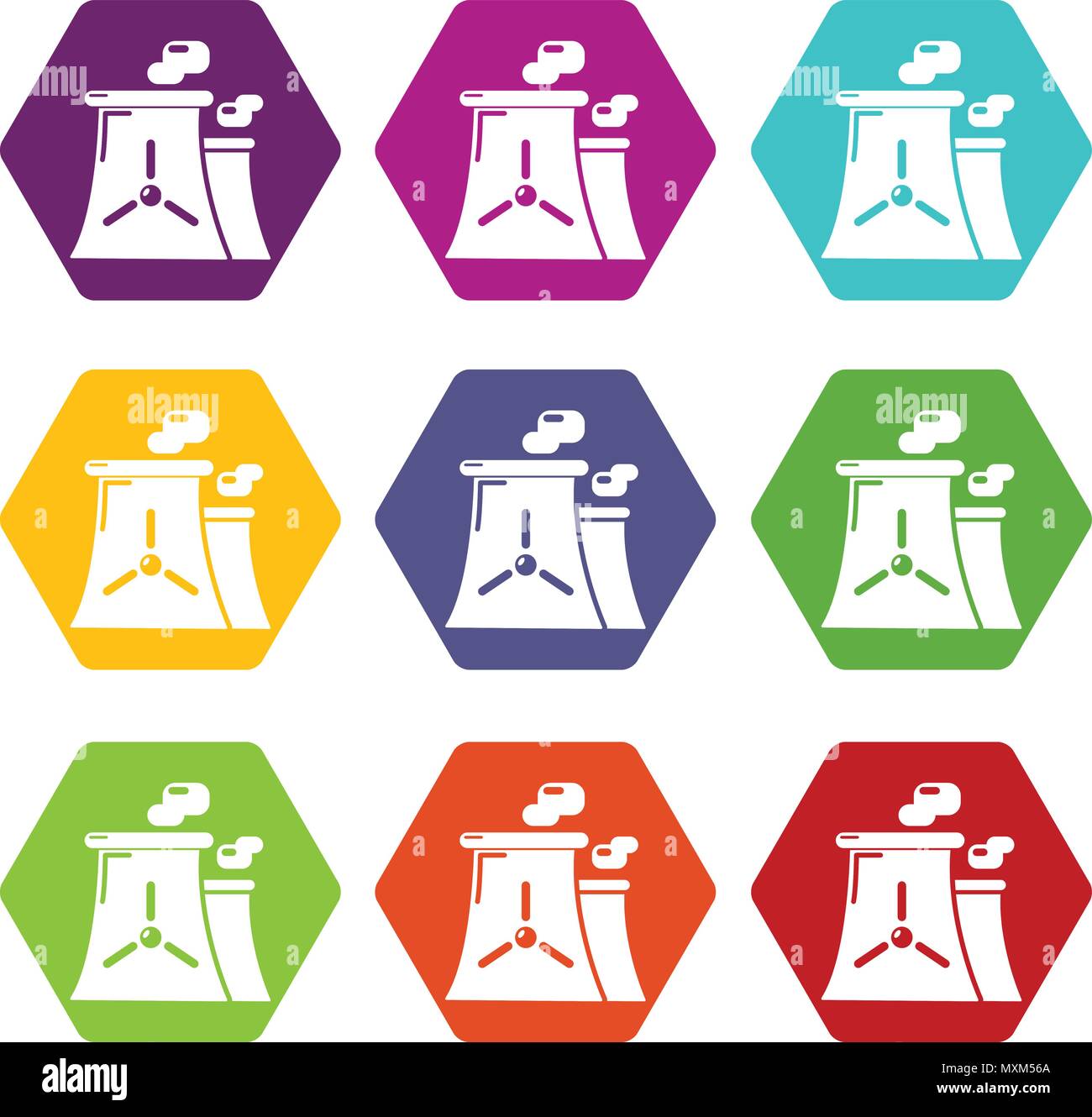 Nuclear power plant tower icons set 9 vector Stock Vector Image & Art ...