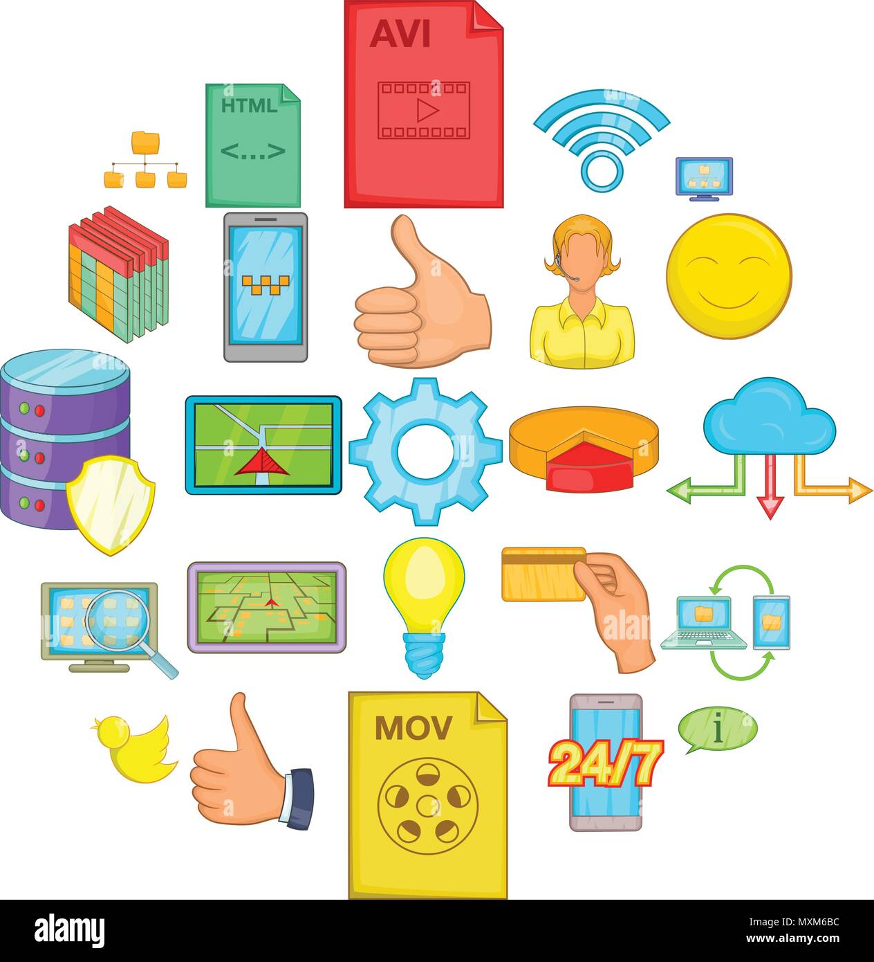 Internet entertainment icons set, cartoon style Stock Vector Image ...