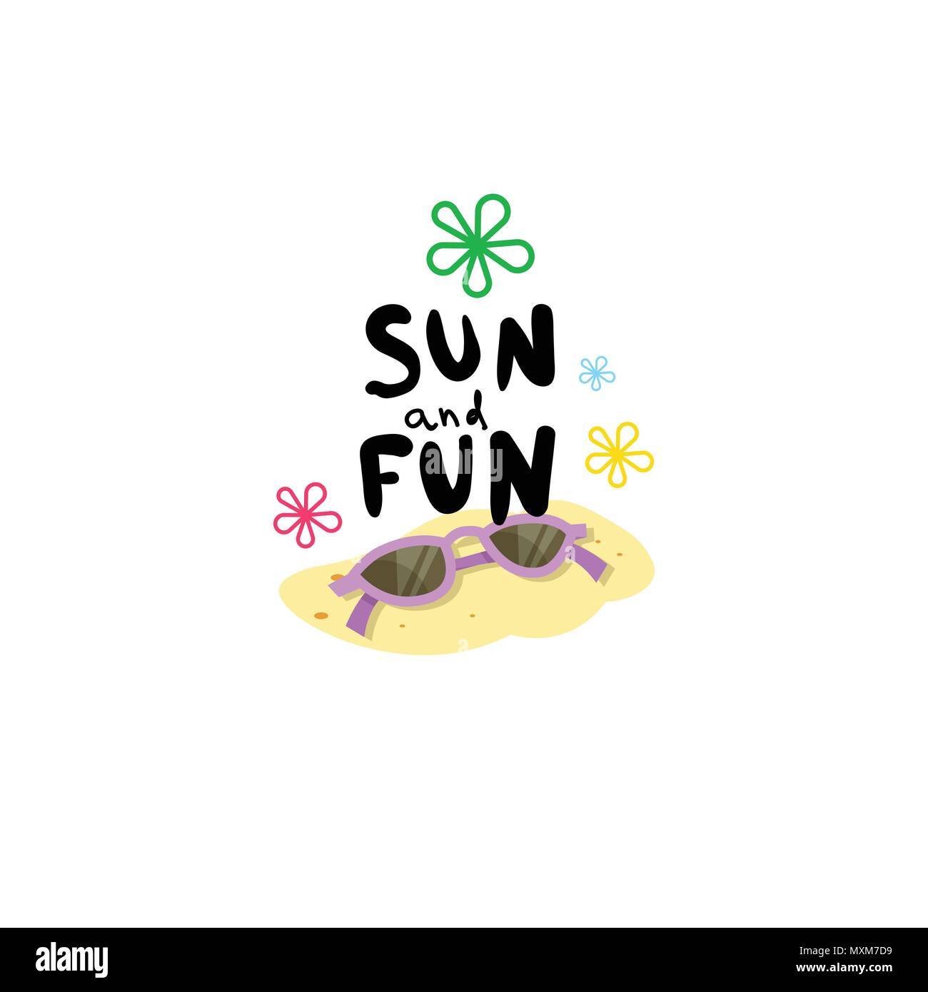 sun and fun badge Isolated Typographic Design Label. Season Holidays ...