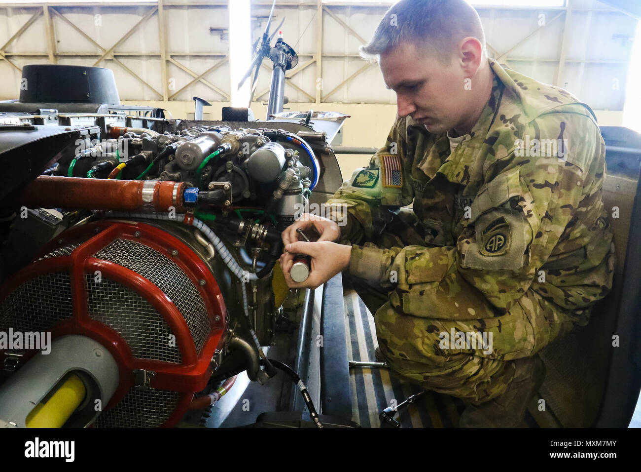 A UH-60 helicopter repairer with the 122nd Aviation Support Battalion ...