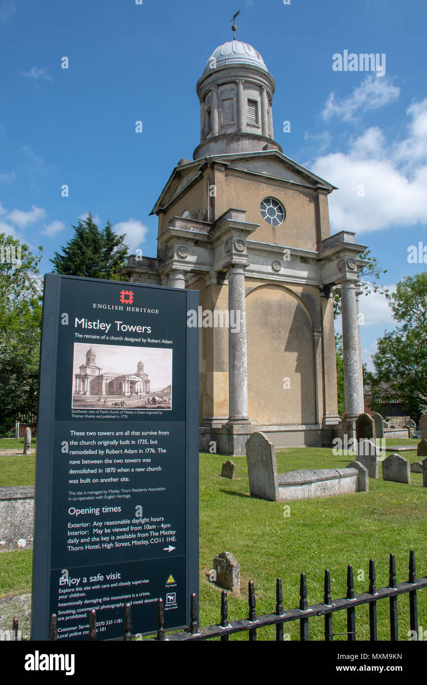 Mistley Essex UK - 18 May 2018: One of the twin towers Mistley ...