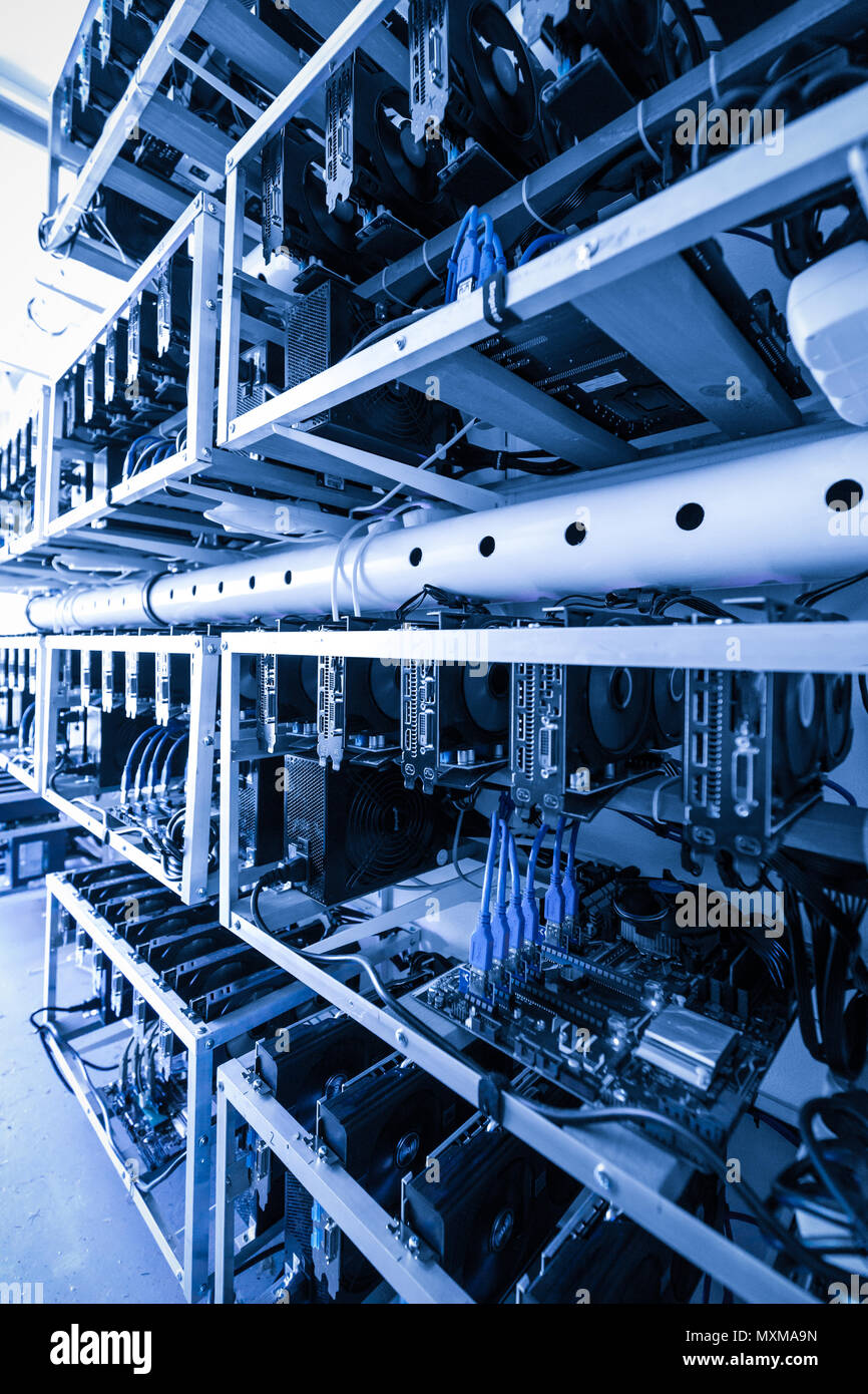 Cryptocurrency mining rig using graphic cards to mine for digital ...