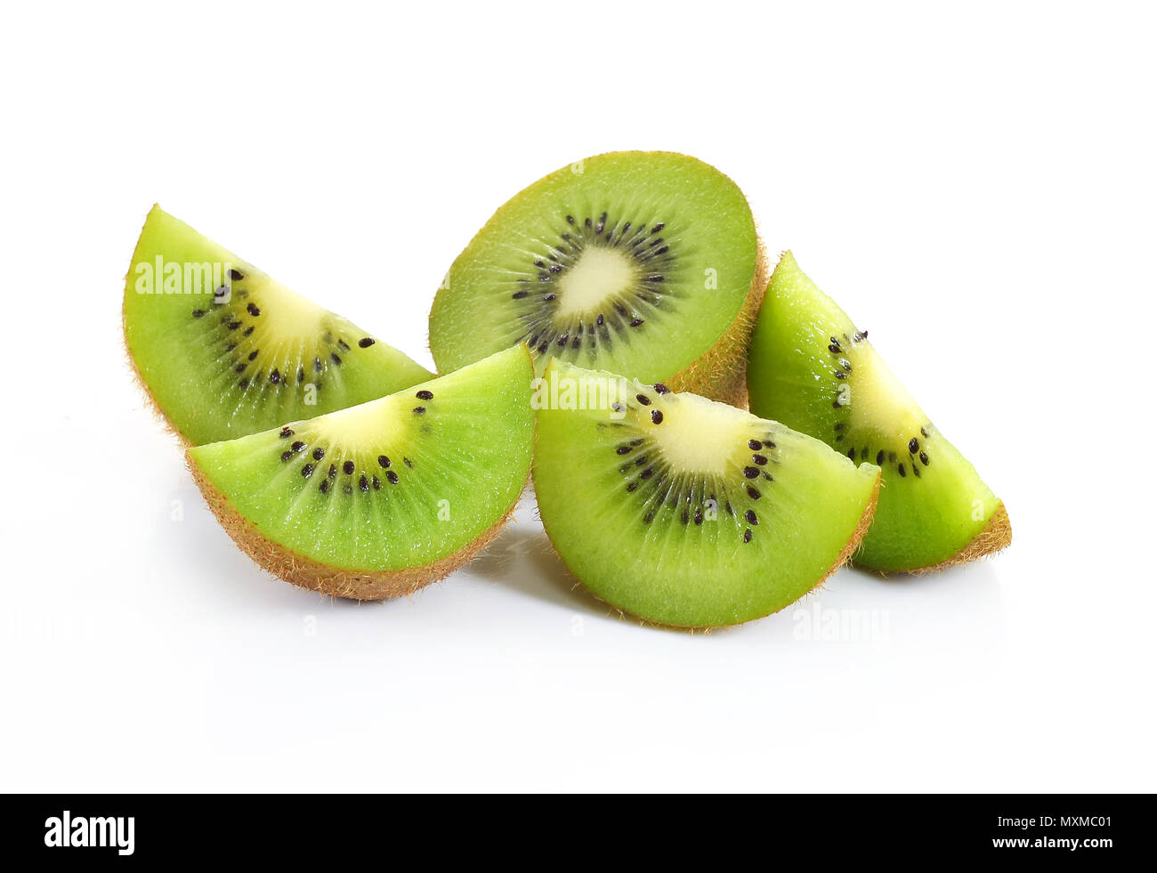 Whole kiwi fruit and his sliced segments isolated on white background ...