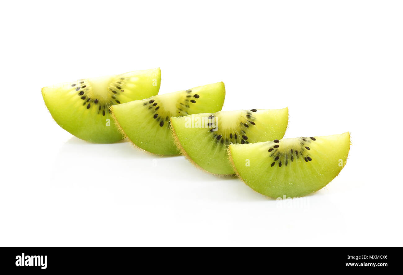 Whole kiwi fruit and his sliced segments isolated on white background ...
