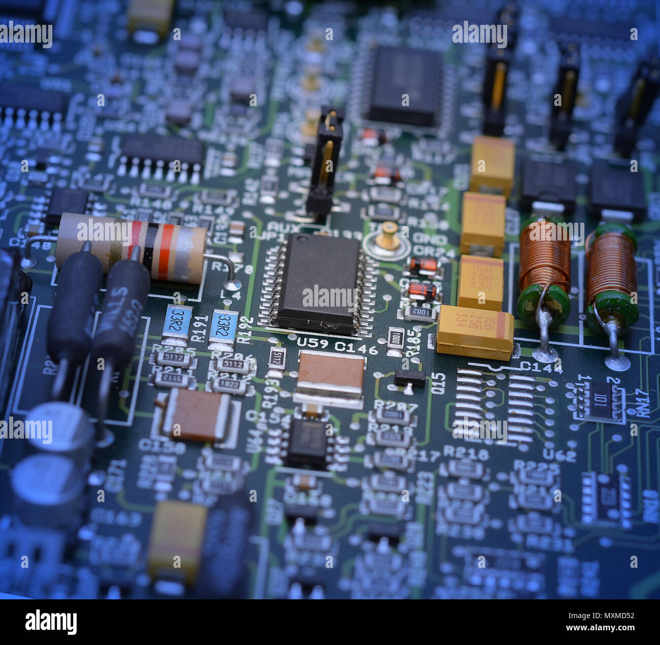 Microchips on a circuit board Stock Photo - Alamy