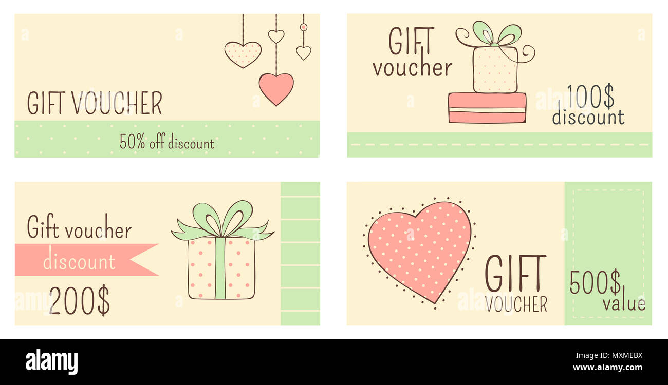 Set of horizontal gift voucher, label, coupon, sticker in retro ...