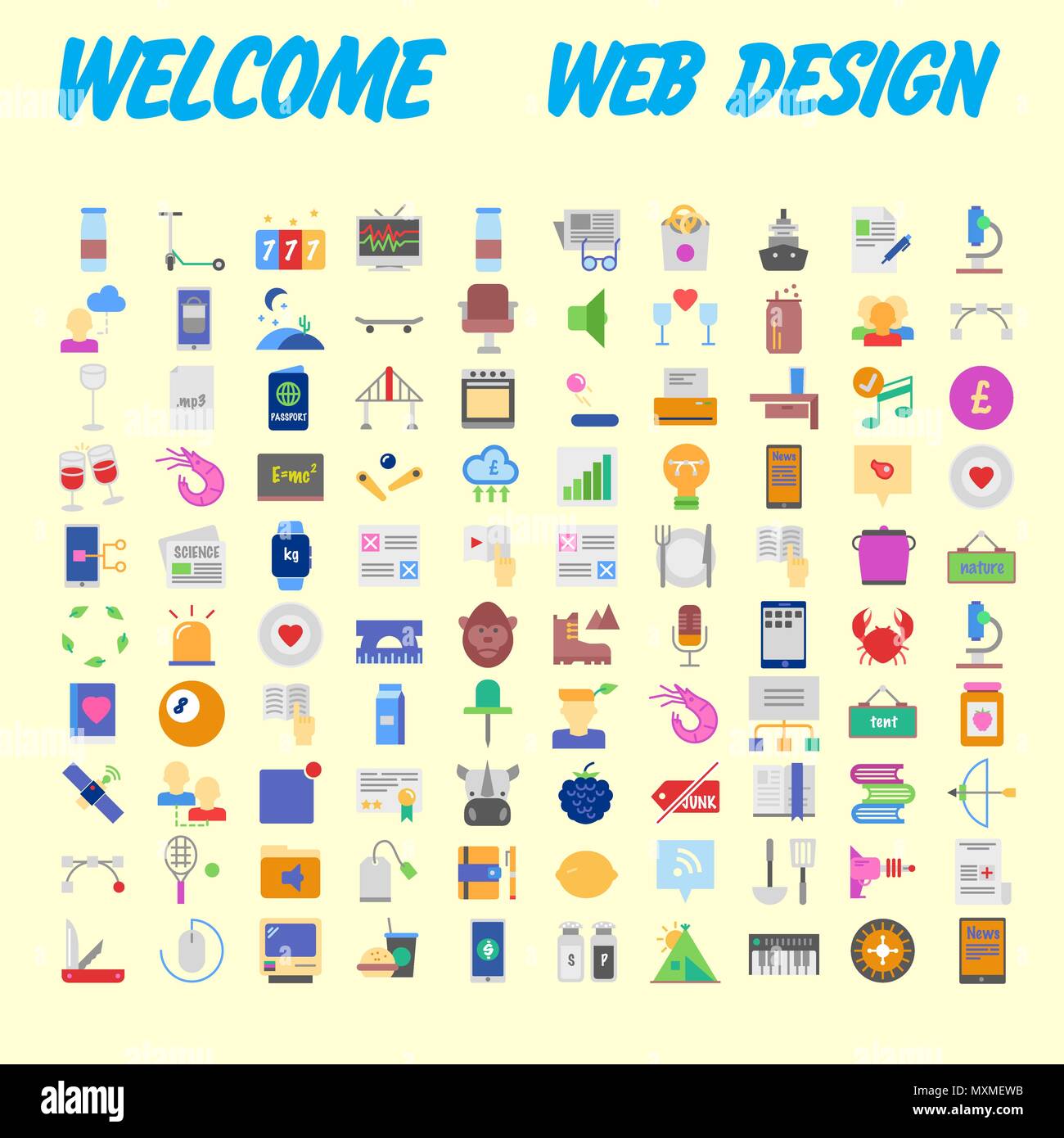 Set of 100 flat web icons on following themes - SEO and development ...