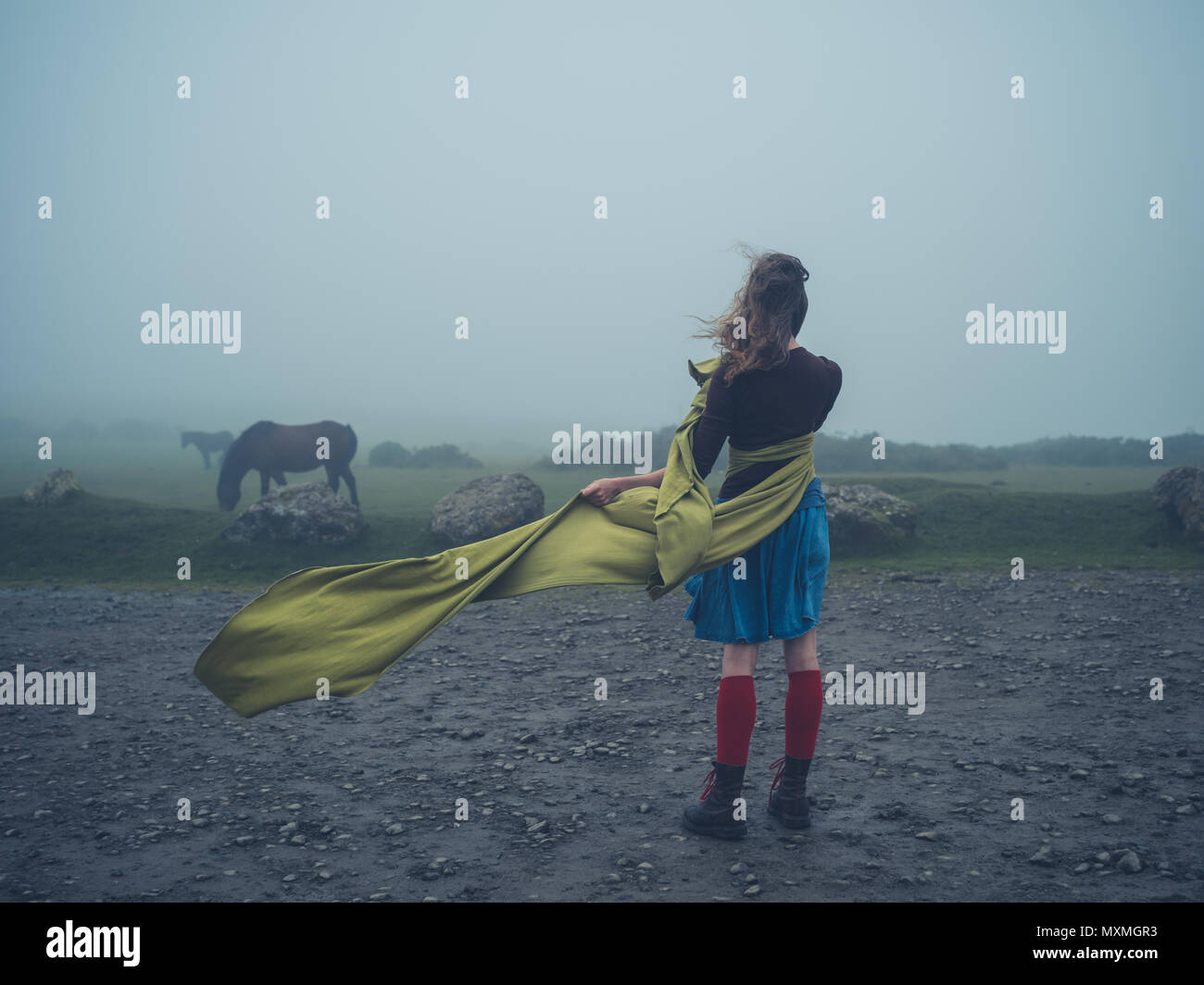 Scarf blowing in wind hi-res stock photography and images - Alamy