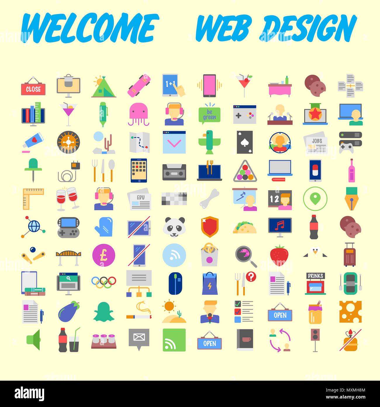 Orange background 100 universal Icon Set for web and mobile. Vector ...