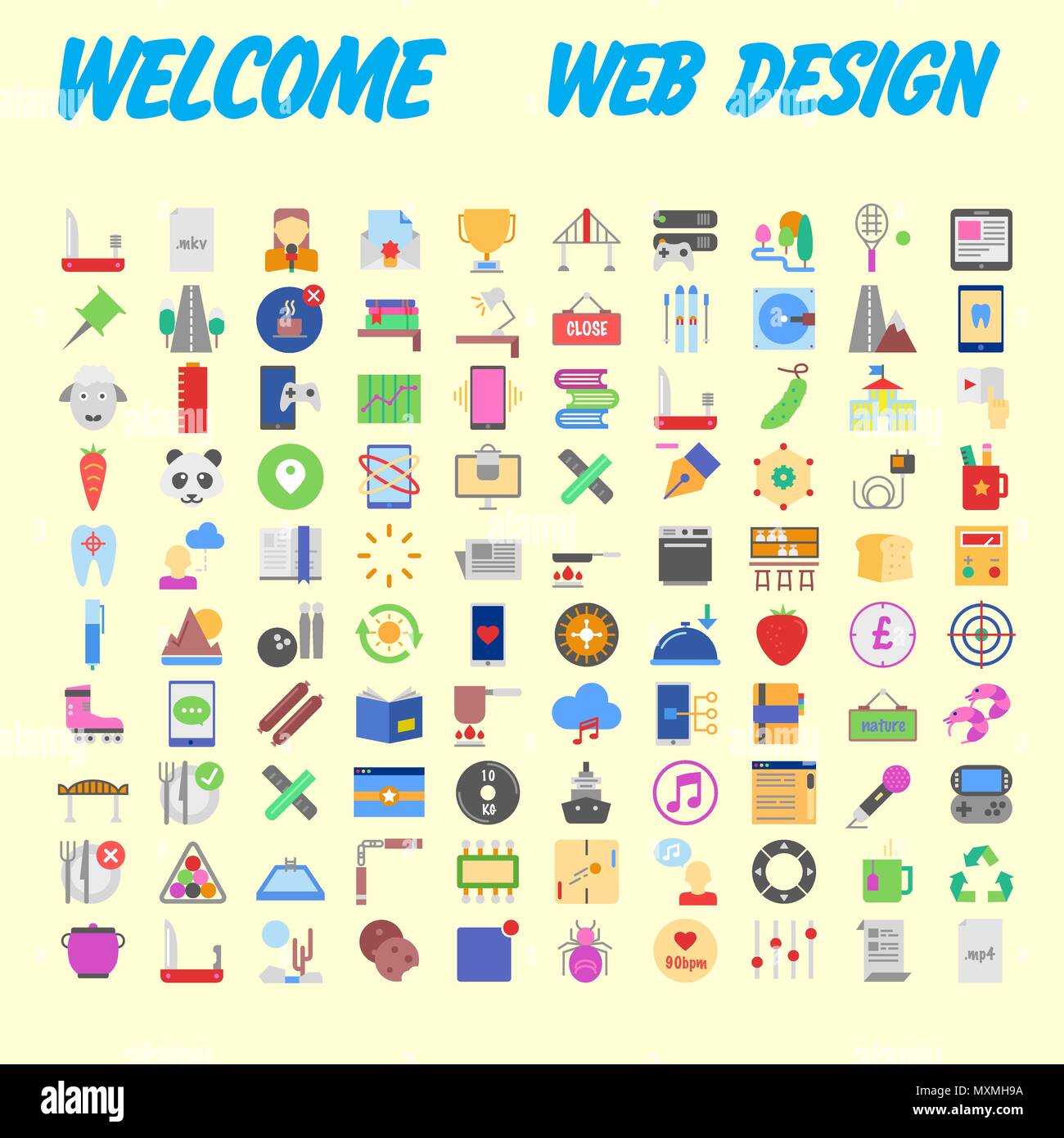 Orange background 100 universal Icon Set for web and mobile. Vector ...