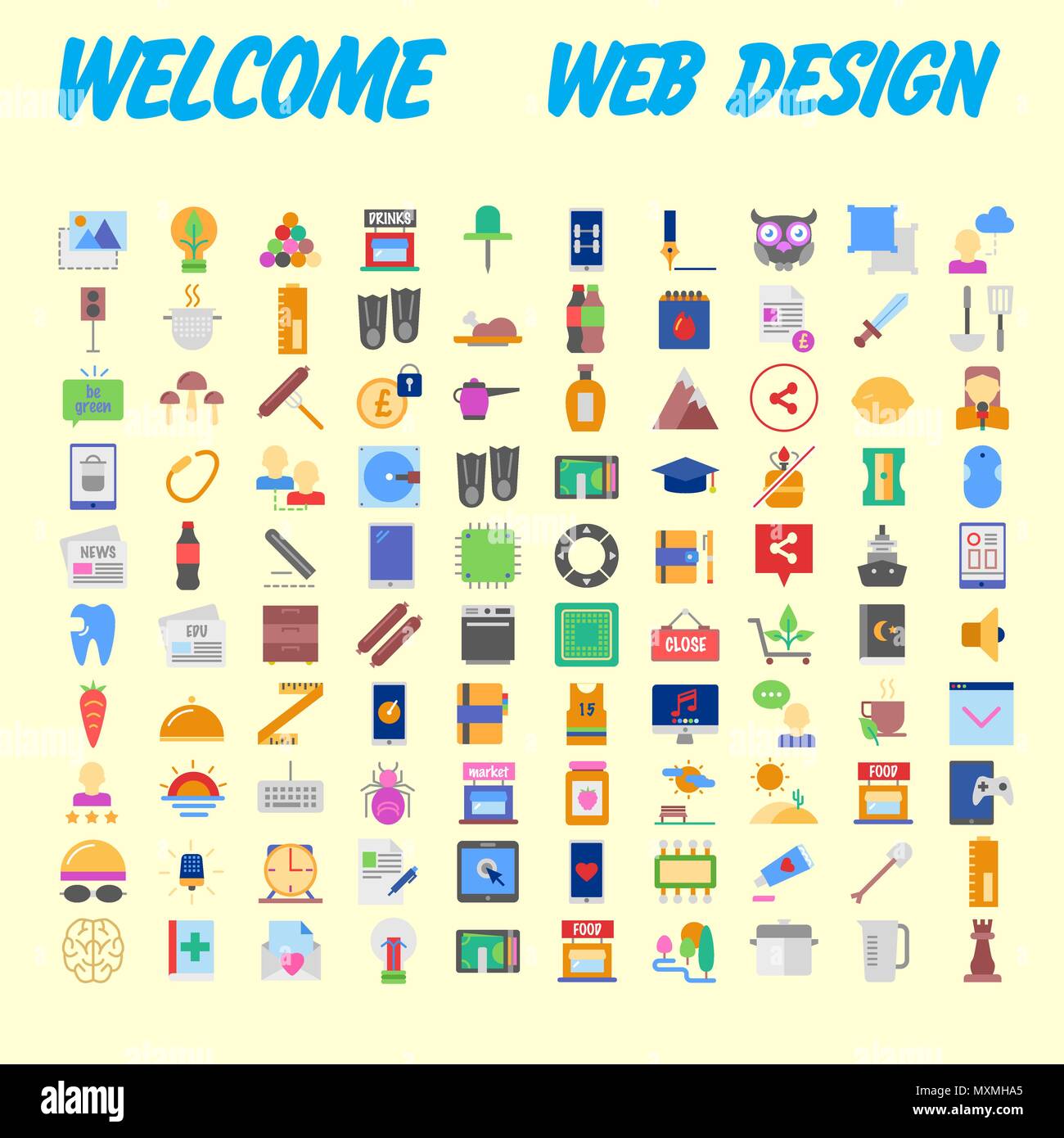 Orange background 100 universal Icon Set for web and mobile. Vector ...