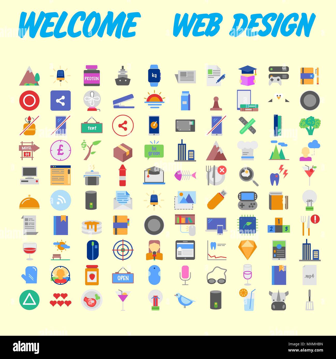 Orange background 100 universal Icon Set for web and mobile. Vector ...