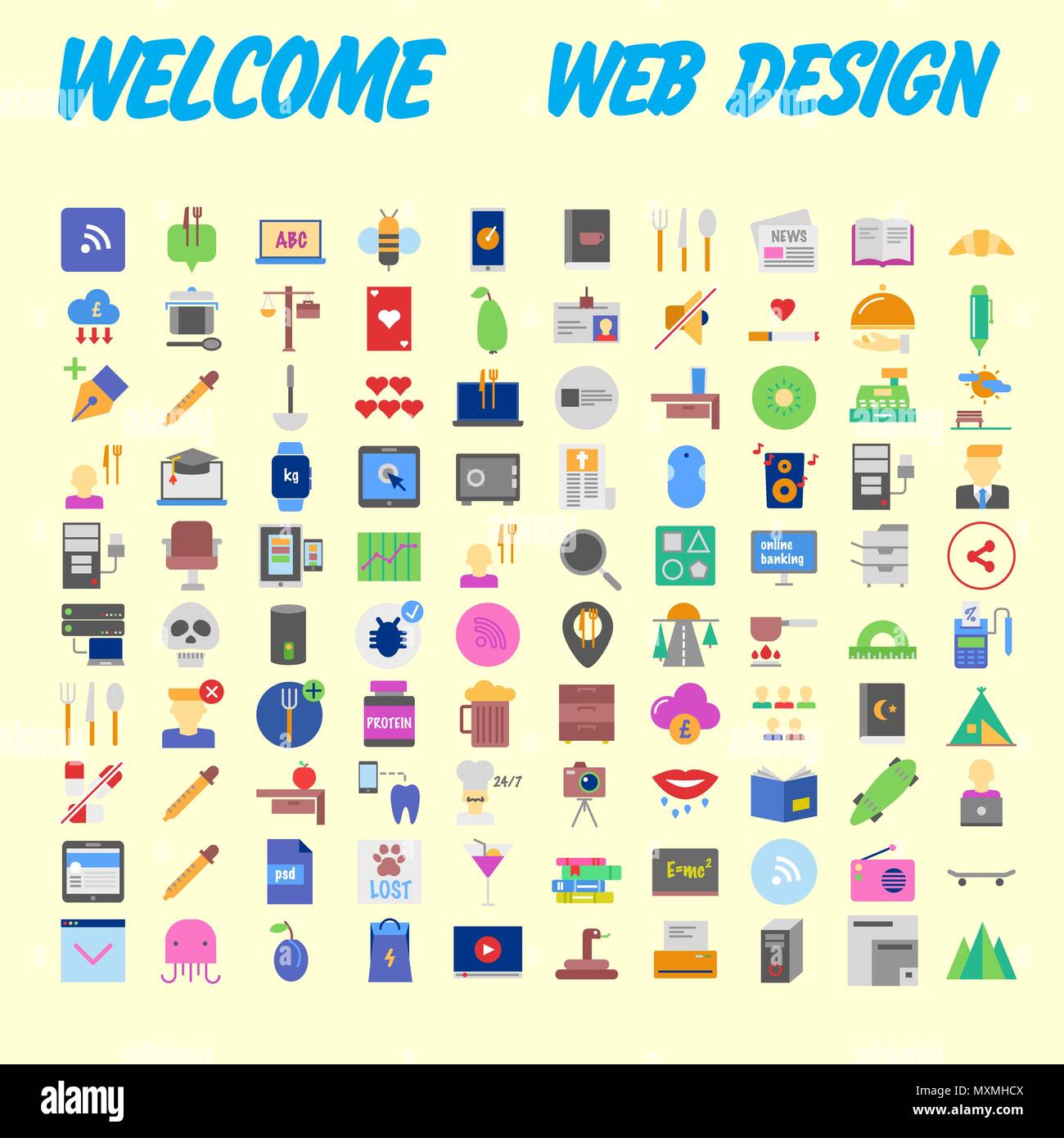 100 universal icons for web design on different topics. Vector ...