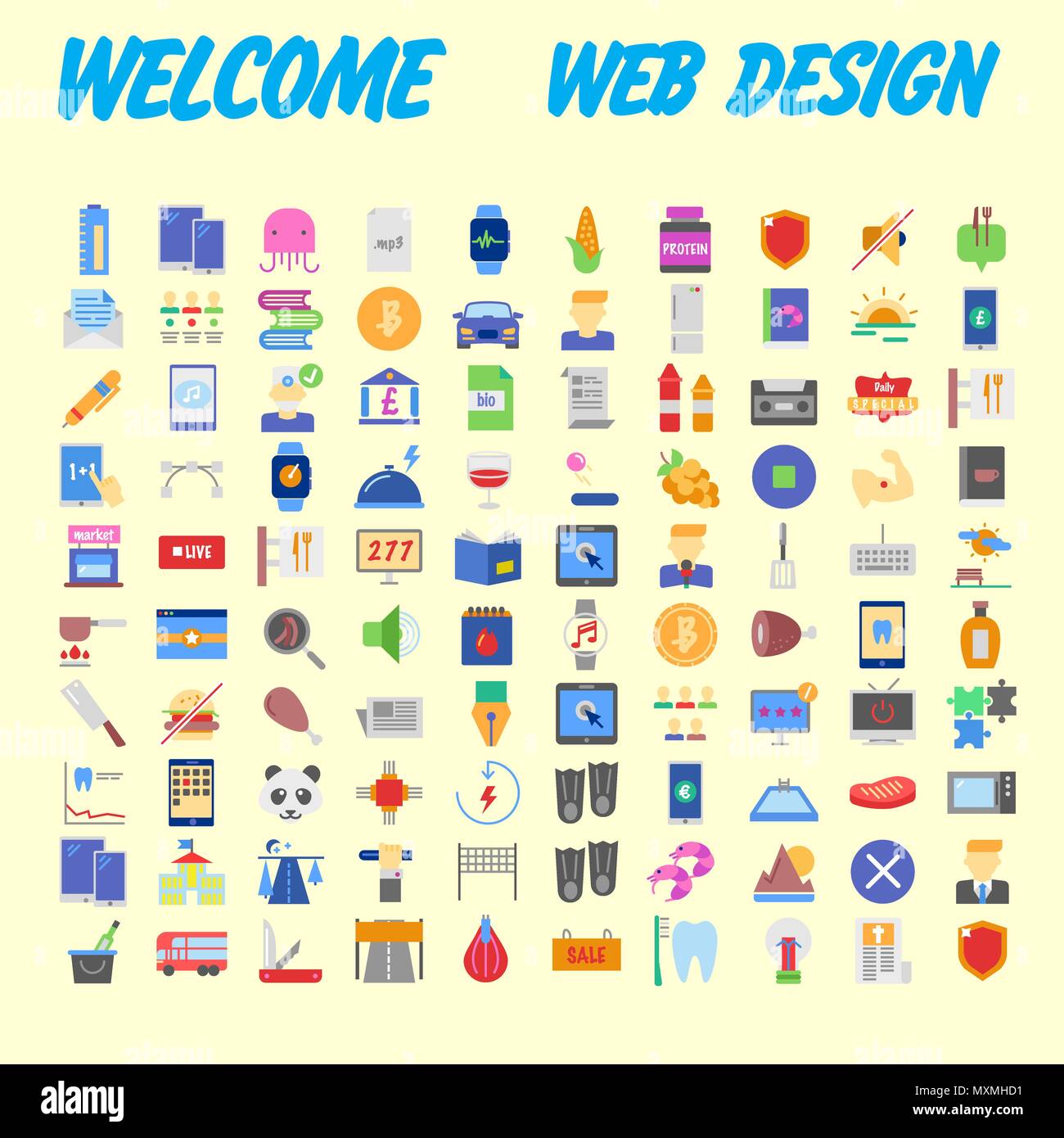 100 universal icons for web design on different topics. Vector ...