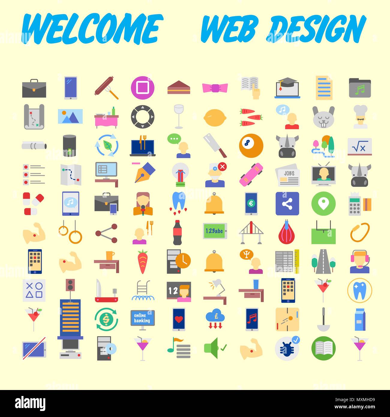 100 universal icons for web design on different topics. Vector ...