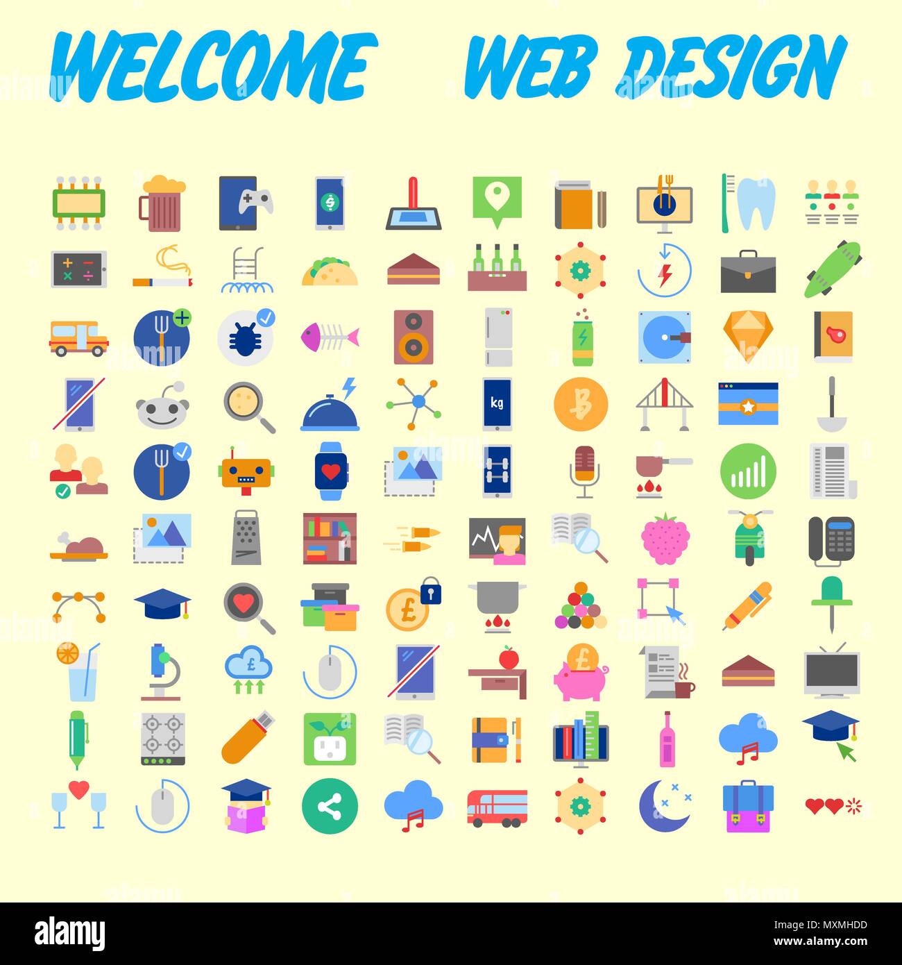 100 universal icons for web design on different topics. Vector ...