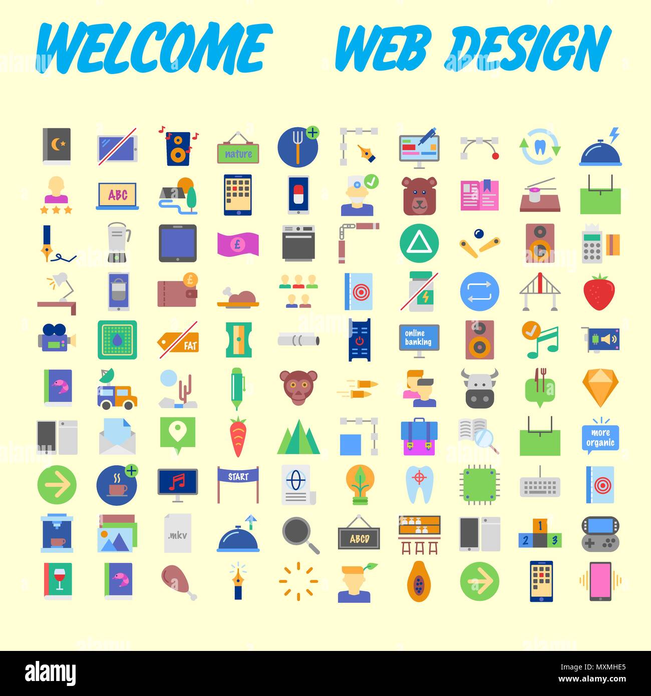 100 universal icons for web design on different topics. Vector ...