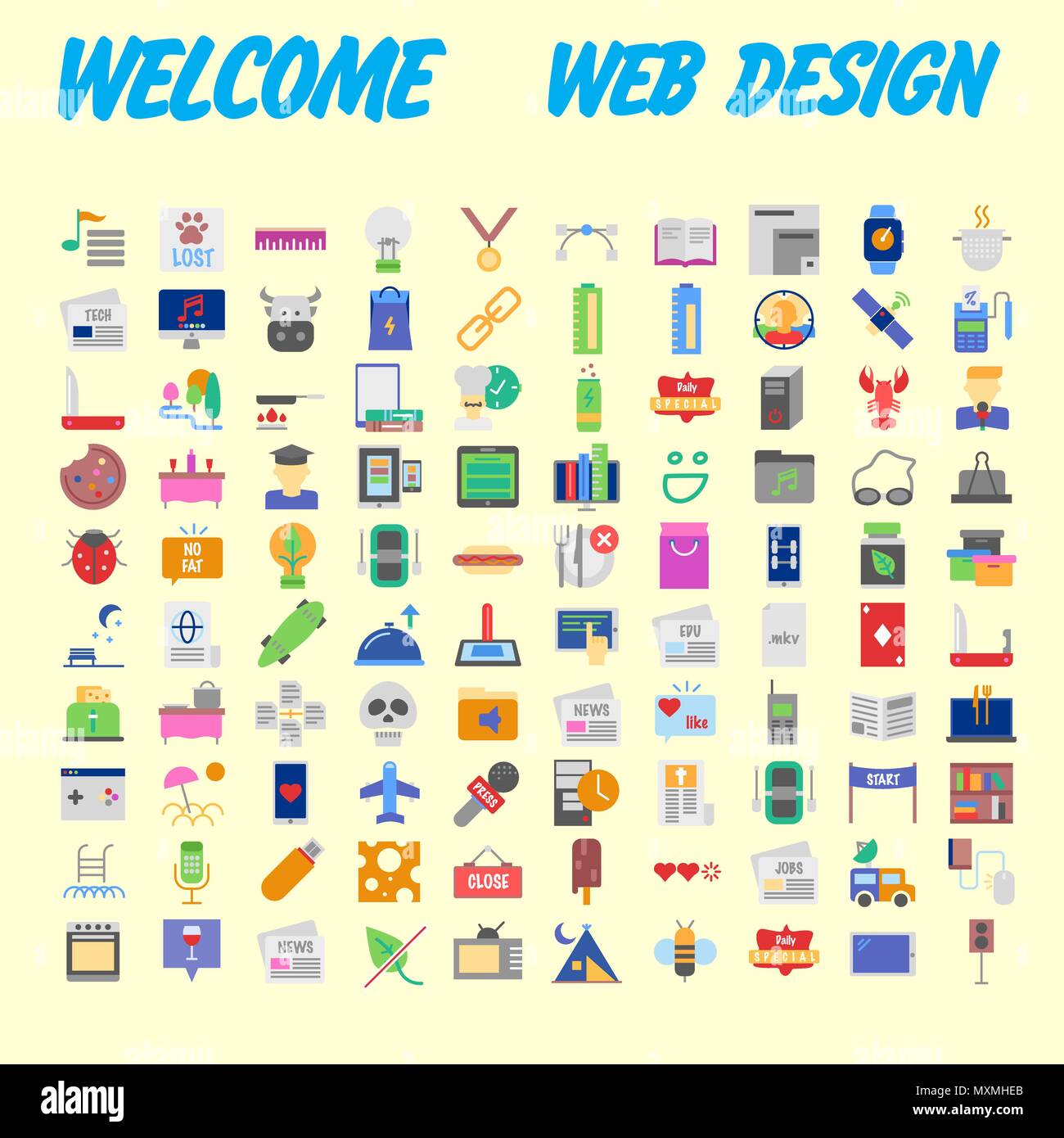 100 universal icons for web design on different topics. Vector ...