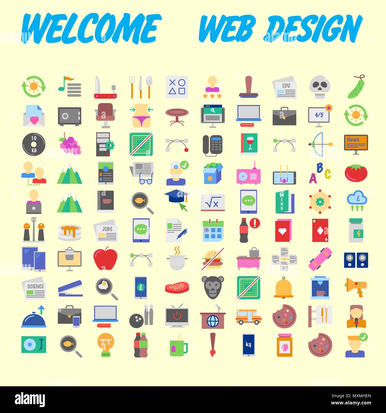 100 universal icons for web design on different topics. Vector ...