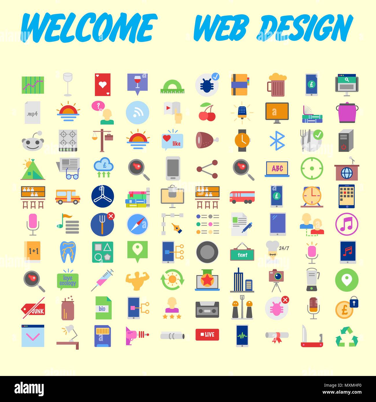 100 universal icons for web design on different topics. Vector ...