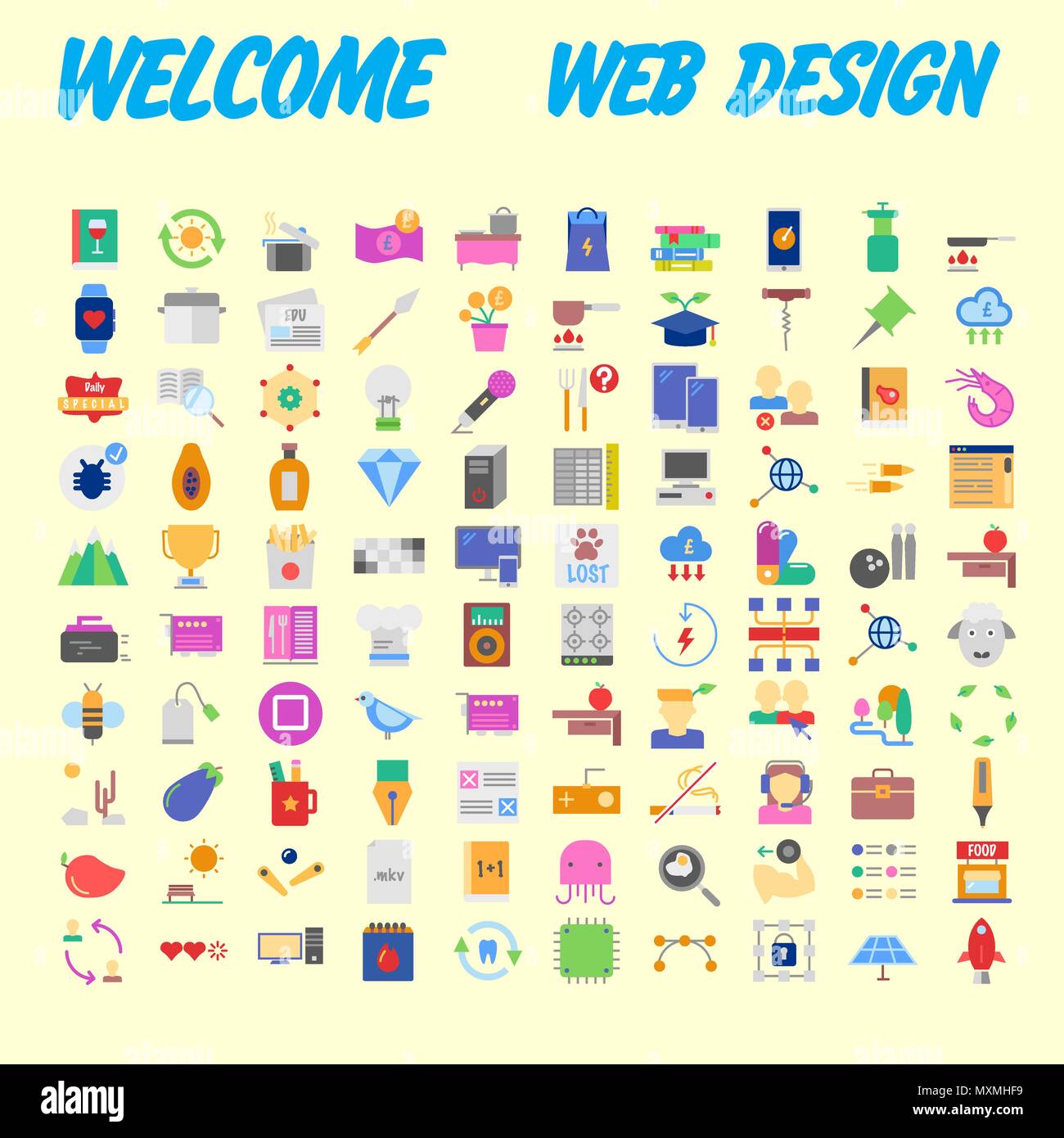 100 universal icons for web design on different topics. Vector ...