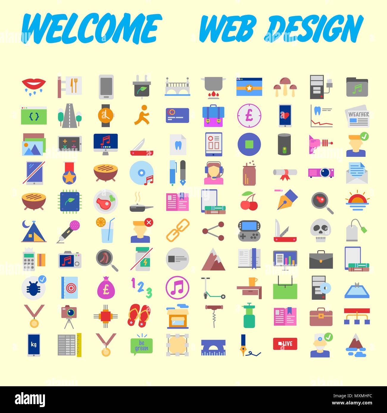 100 universal icons for web design on different topics. Vector ...