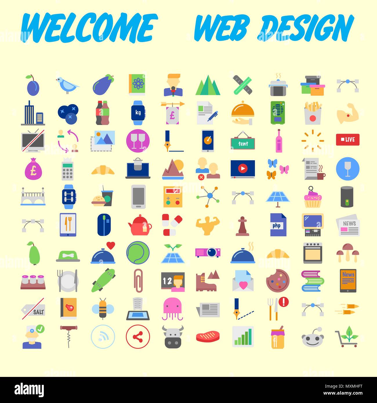 100 universal icons for web design on different topics. Vector ...