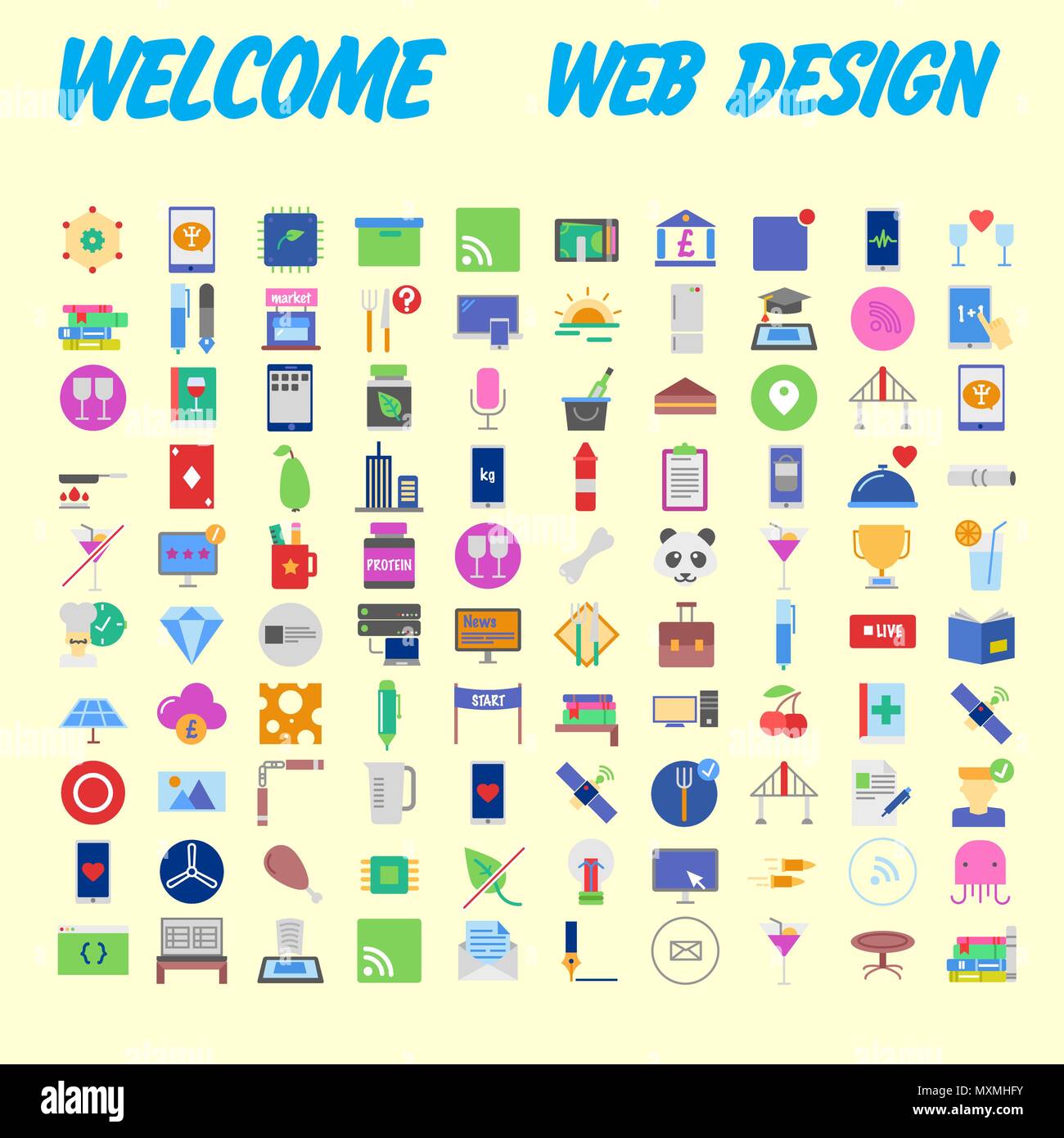 100 universal icons for web design on different topics. Vector ...
