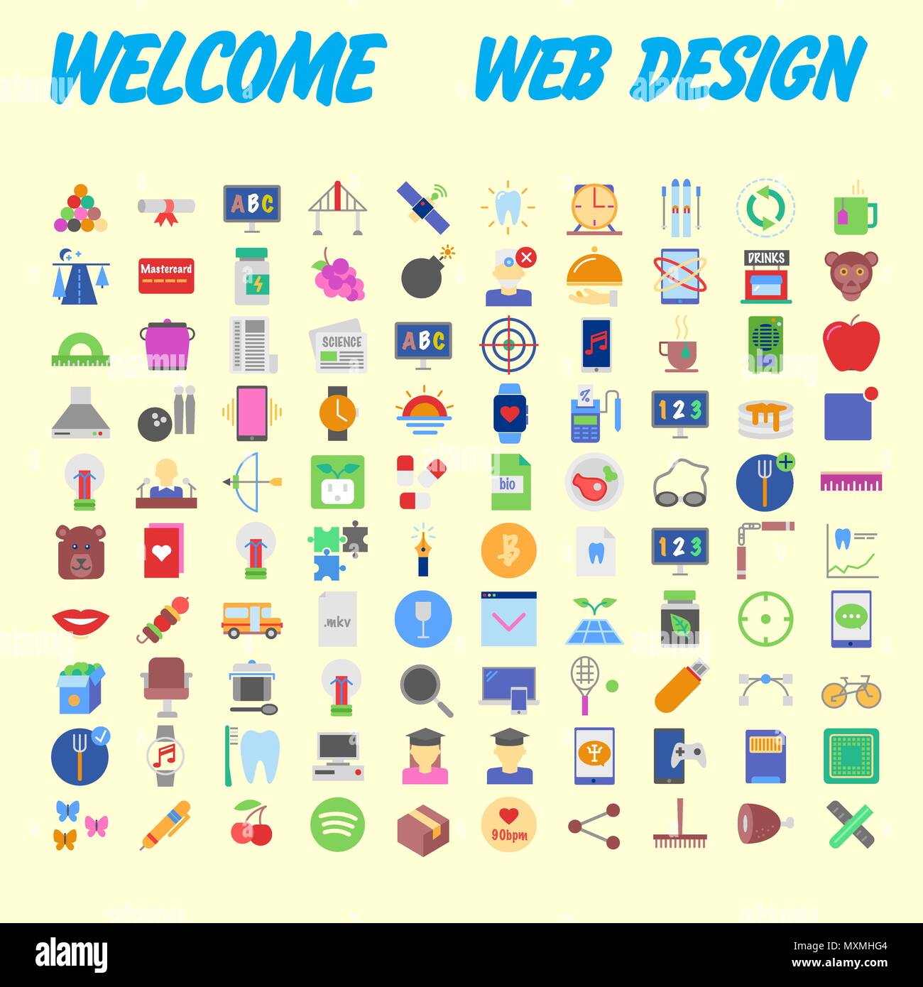 100 universal icons for web design on different topics. Vector ...