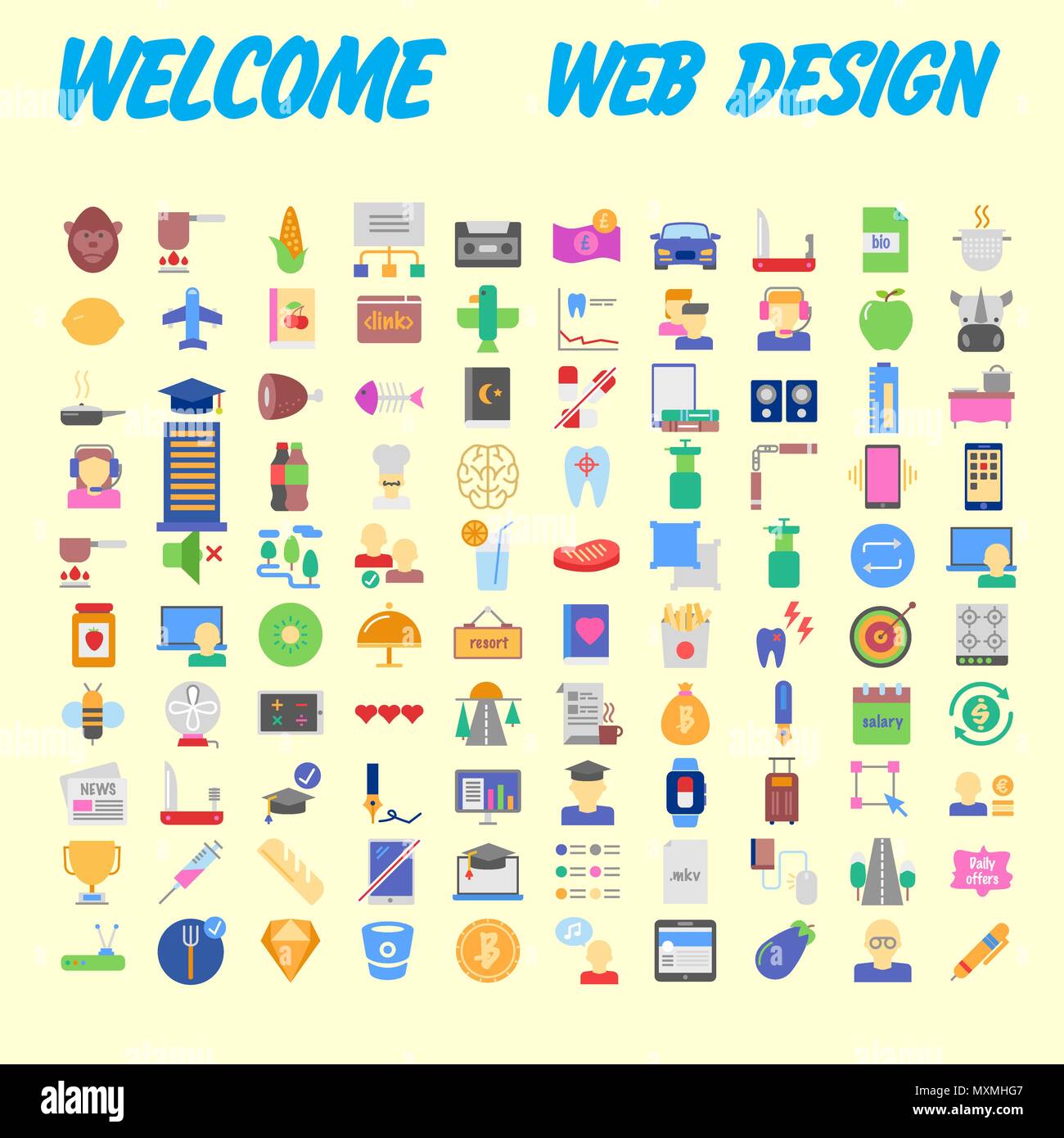 100 universal icons for web design on different topics. Vector ...
