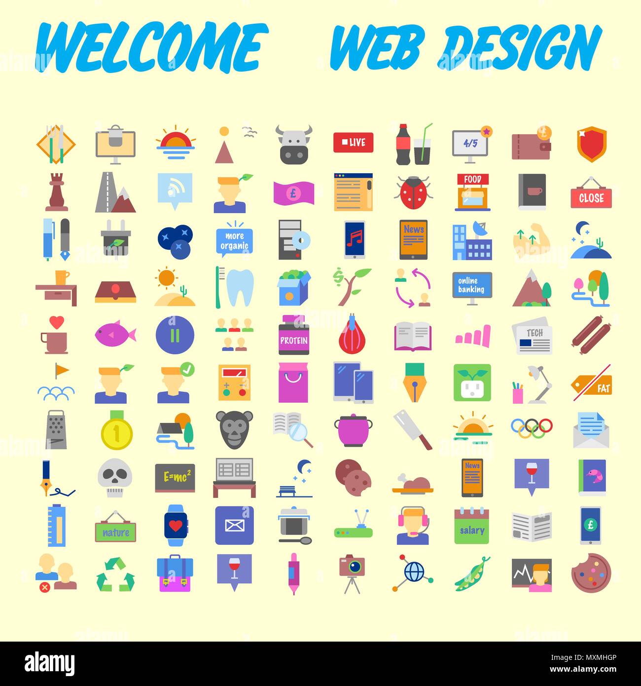 100 universal icons for web design on different topics. Vector ...