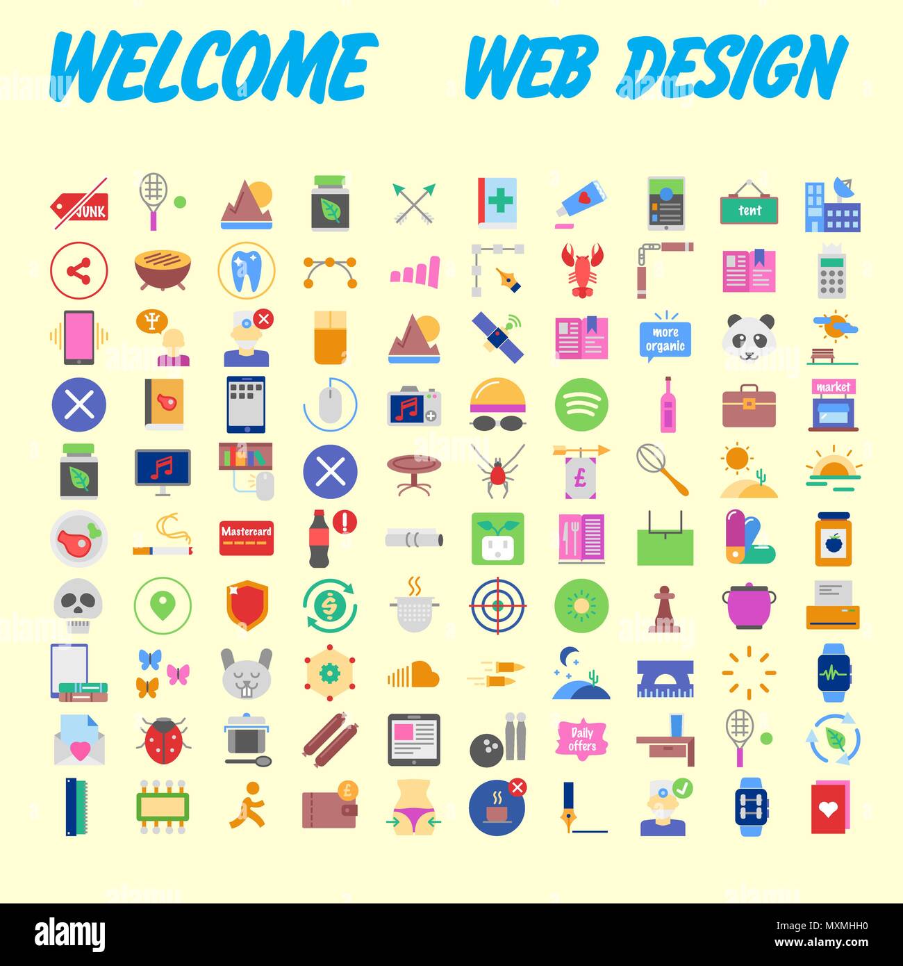 100 universal icons for web design on different topics. Vector ...