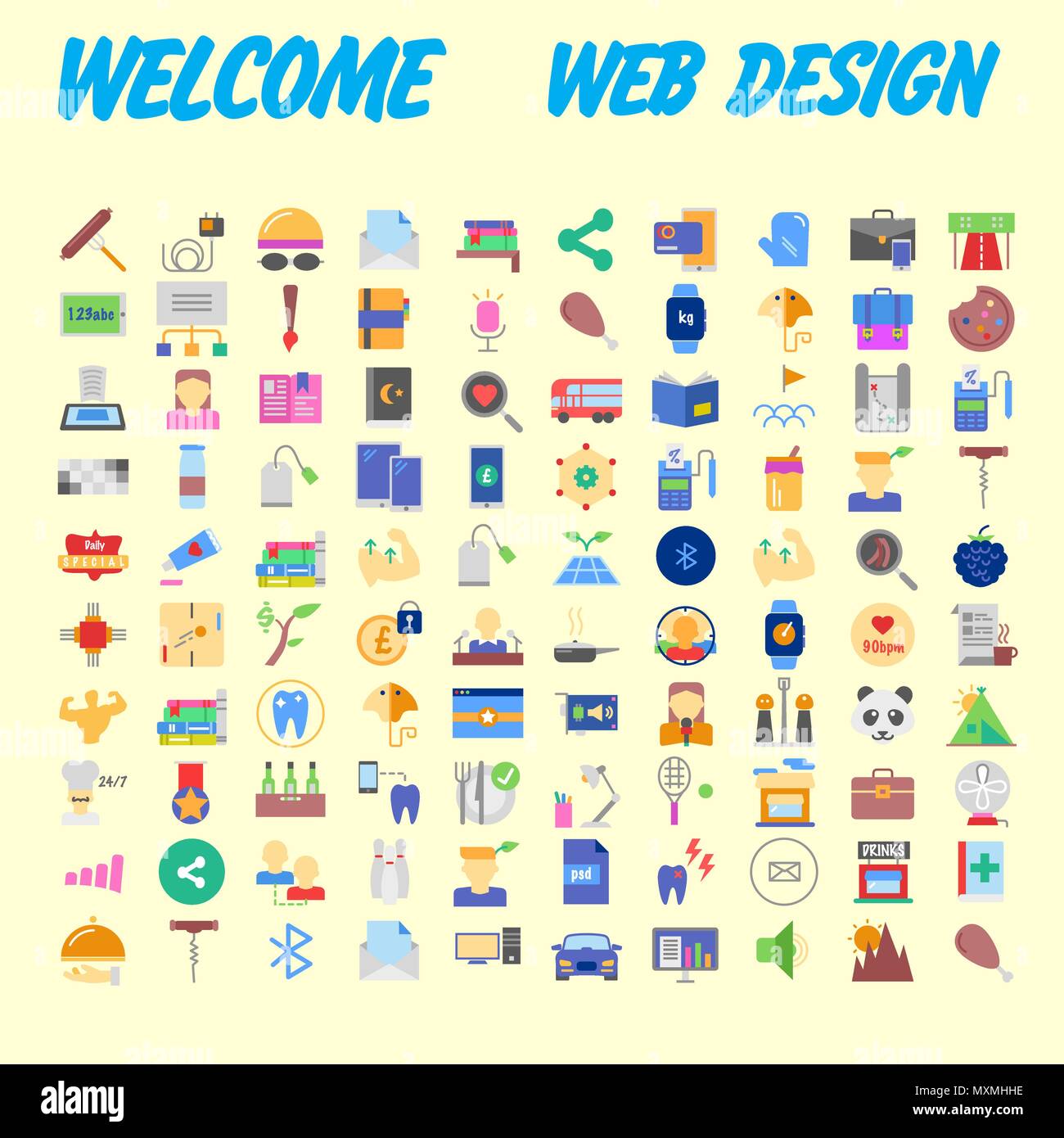 100 universal icons for web design on different topics. Vector ...