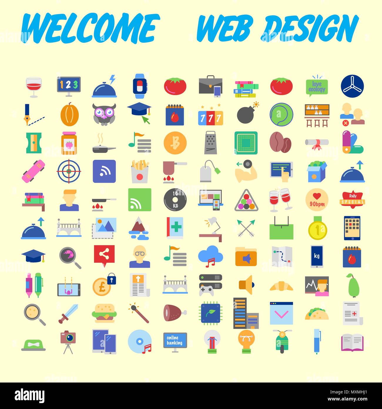100 universal icons for web design on different topics. Vector ...