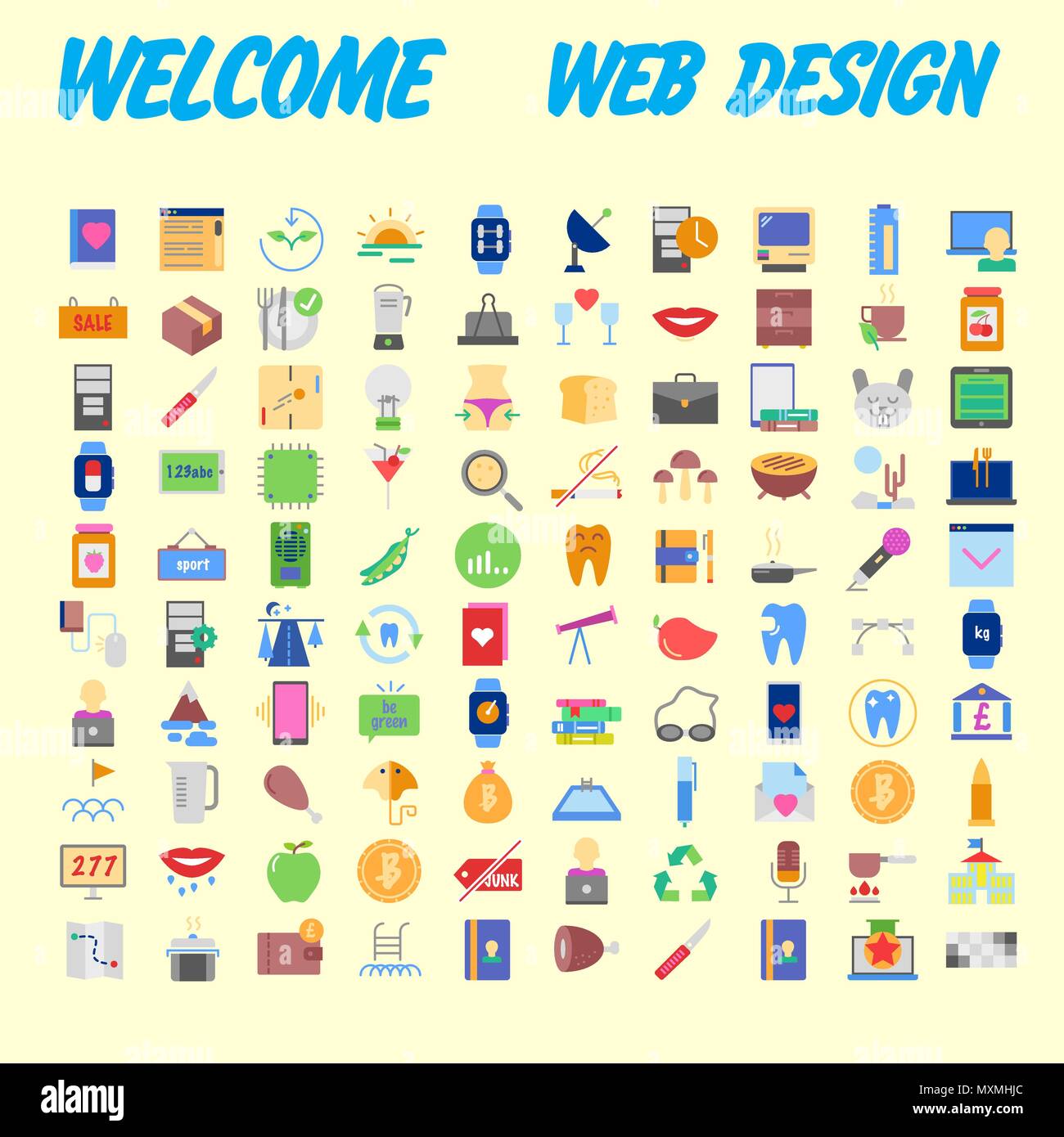100 universal icons for web design on different topics. Vector ...