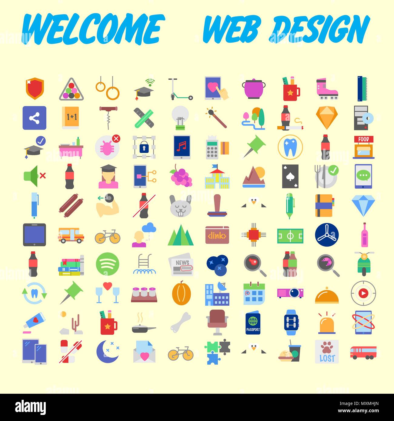 100 universal icons for web design on different topics. Vector ...